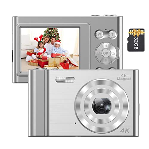 mewmewcat Digital Camera for 4K Digital Camera Video Camcoer 48MP 2.4 Inch IPS Screen Auto Focus 16X Digital Zoom-Shake Face Detect Smile ture Built-in Flash & Battery wi