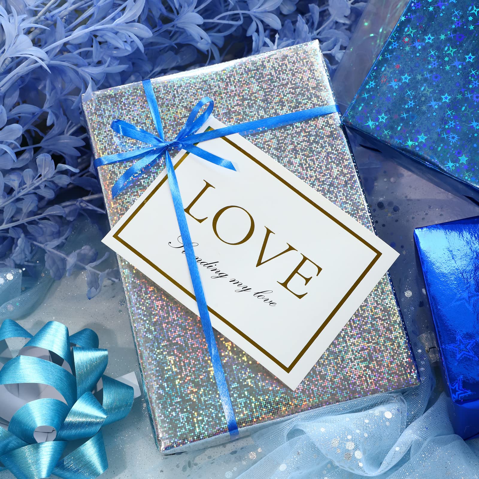 LeZakaa Holographic Foil Wrapping Paper - Mini Roll - Navy/Blue/Silvert for Birthday, Wedding Shower, Holiday - 17 x 120 inches - 3 Rolls (42.5 sq.ft.ttl.)