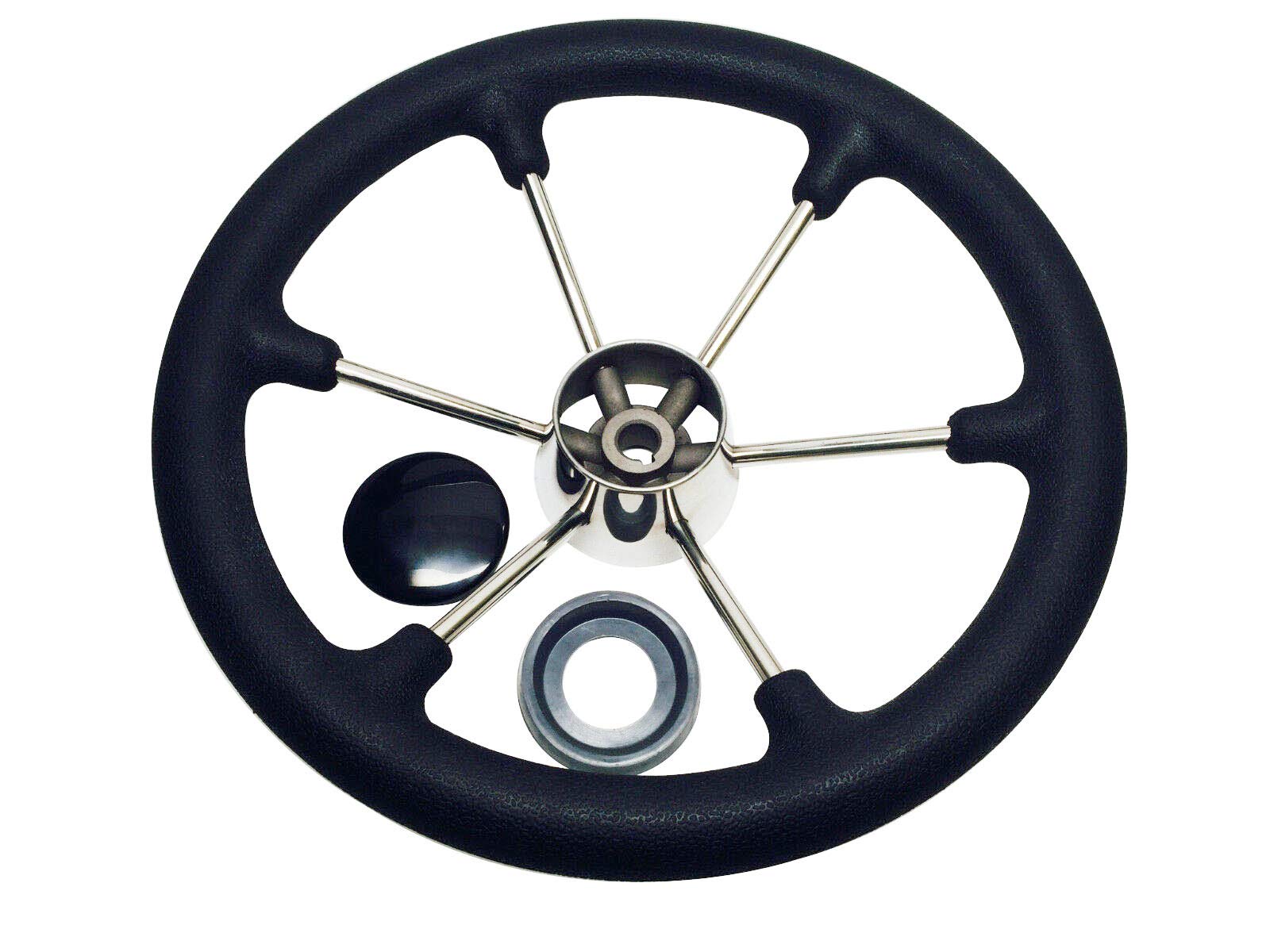 Marine Boat SS304 Steering Wheel with Black Sleeve 6 Spoke 15 1/2"