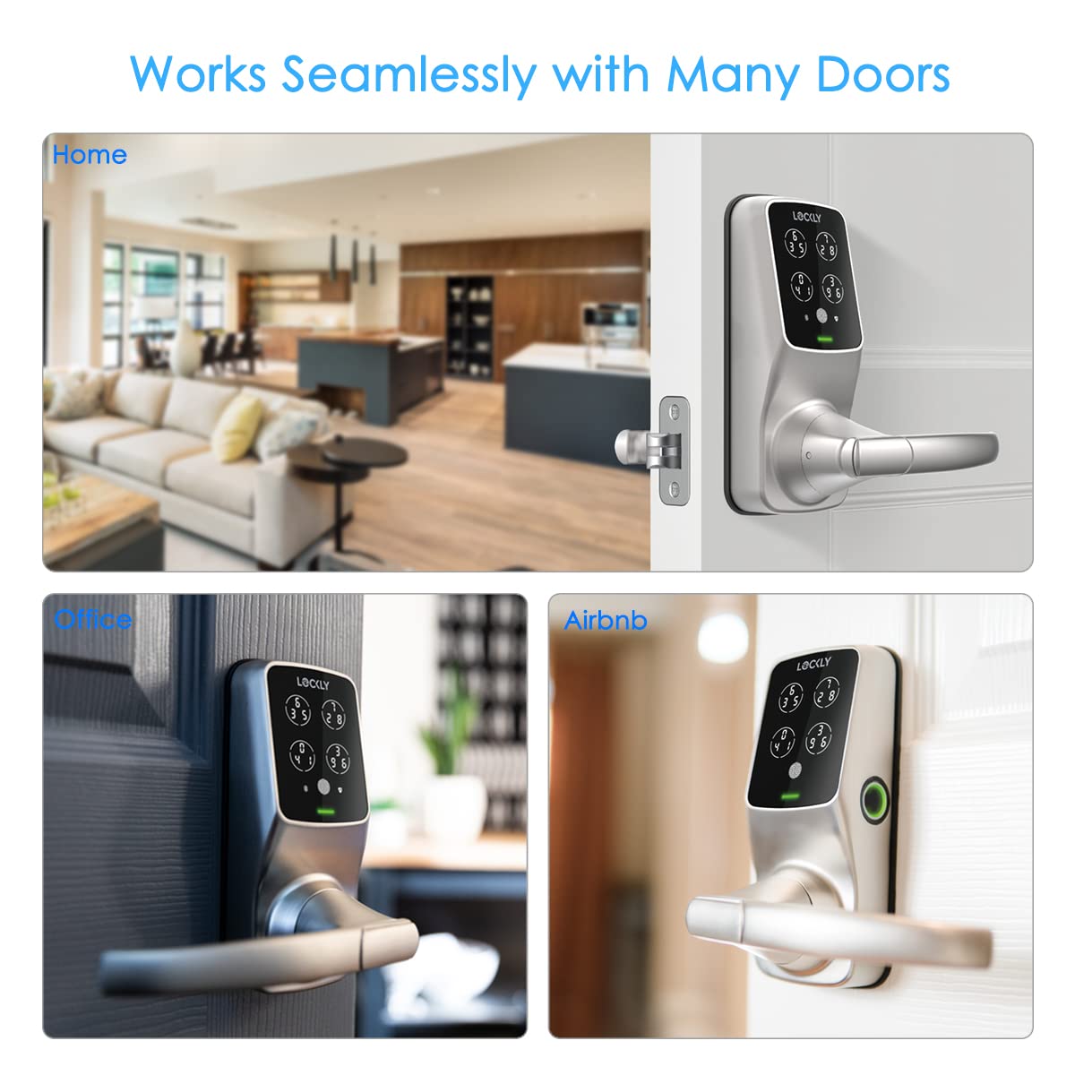 Lockly Secure Plus, Bluetooth Smart Lock, Keyless Entry Door Lock, PIN GenieĀ® Keypad, 3D Biometric Fingerprint Sensor, Auto Lock - Satin Nickel (PGD628FSN) - Latch Edition