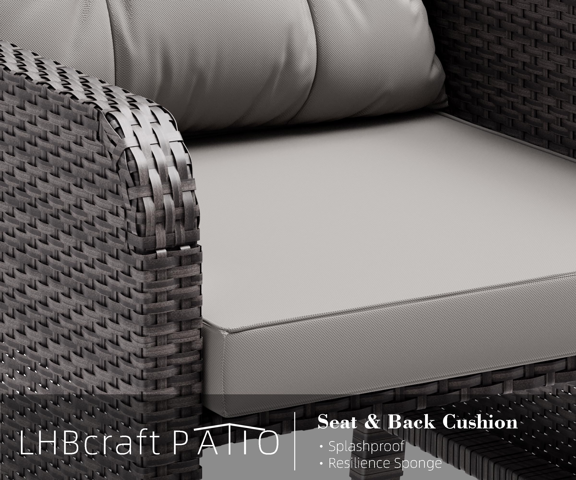 LHBcraft Balcony Furniture 5 Piece Patio Conversation Set, PE Wicker Rattan Outdoor Lounge Chairs with Soft Cushions 2 Ottoman&Glass Table for Porch, Lawn-Grey Wicker (Grey-Grey)