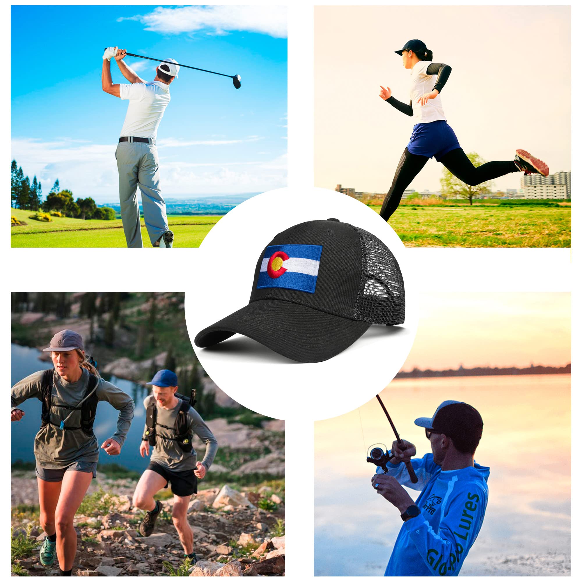 Nuyjimr Colorado Flag Mesh Baseball Cap Men Women Unisex Adjustable Dad Hats Black, One Size