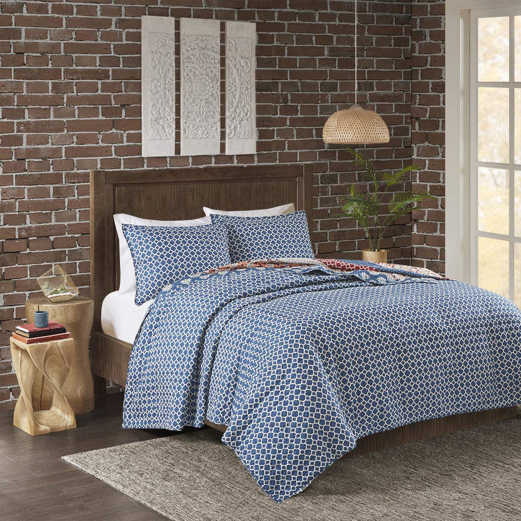 Madison Park Vixen 3 Piece Reversible Printed Coverlet Set, Full/Queen, Spice/Navy