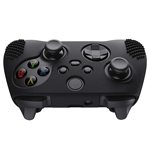 PlayVital Black 3D Studded Edition Anti-Slip Silicone Cover Skin for Xbox Series X Controller, Soft Rubber Case Protector for Xbox Series S Controller with 6 Black Thumb Grip Caps