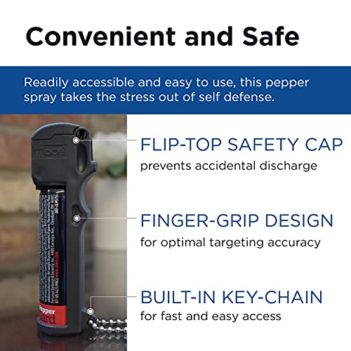 Mace Brand KeyGuard Mini Pepper Spray, Black β Accurate 5β Powerful Pepper Spray Keychain for Women & Men β Refillable Mace Spray, Self Defense Flip-Top Safety Cap for Fast Access β Easy to Use