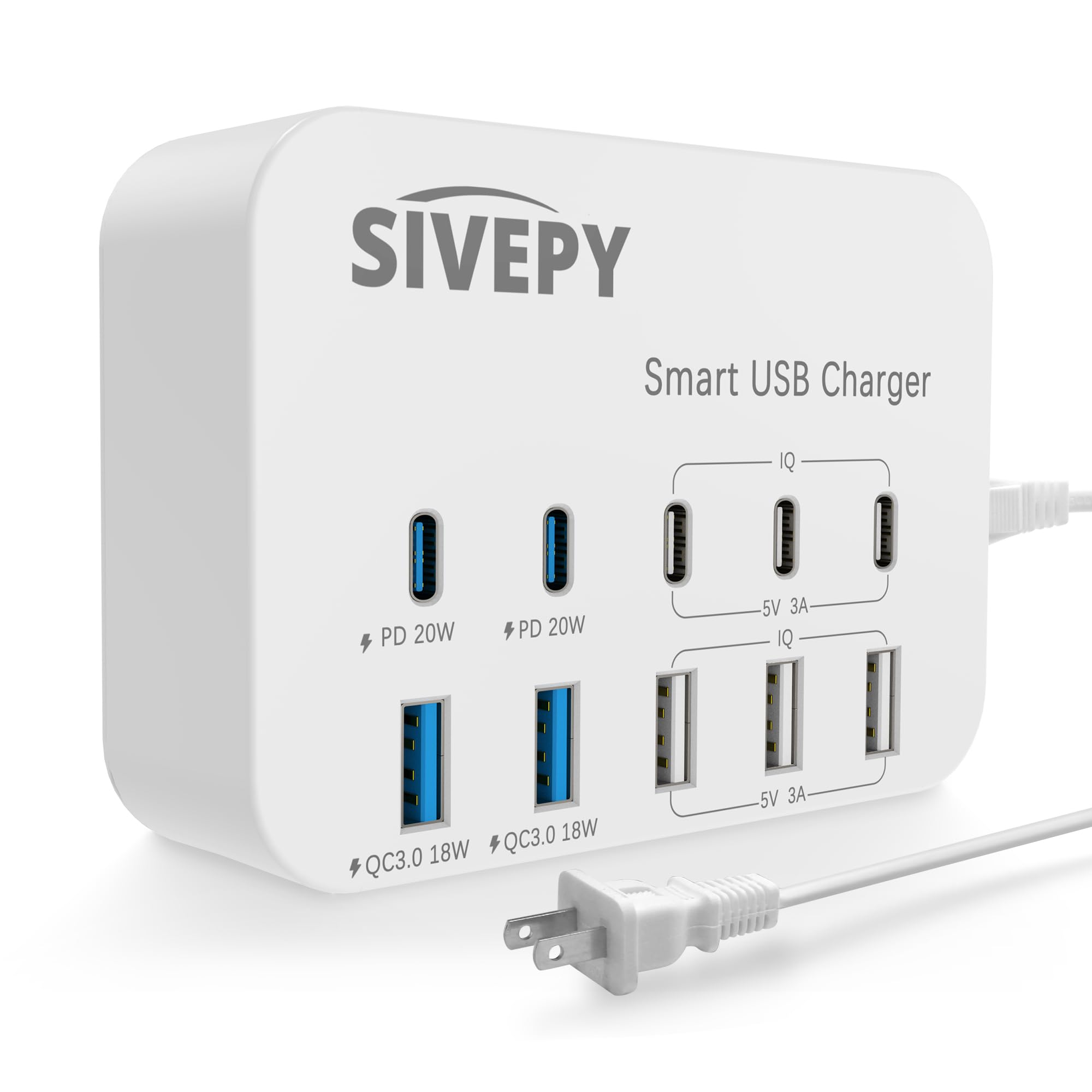 PD20W USB C Charging Station, 106W 10-in-1 Desktop USB C Charger, Surge Protector(4200J), USB Charging Hub Multiport Fast Charging Power Adapter w/ 5ft Extension Cord for iPhone 14, iPad, Galaxy