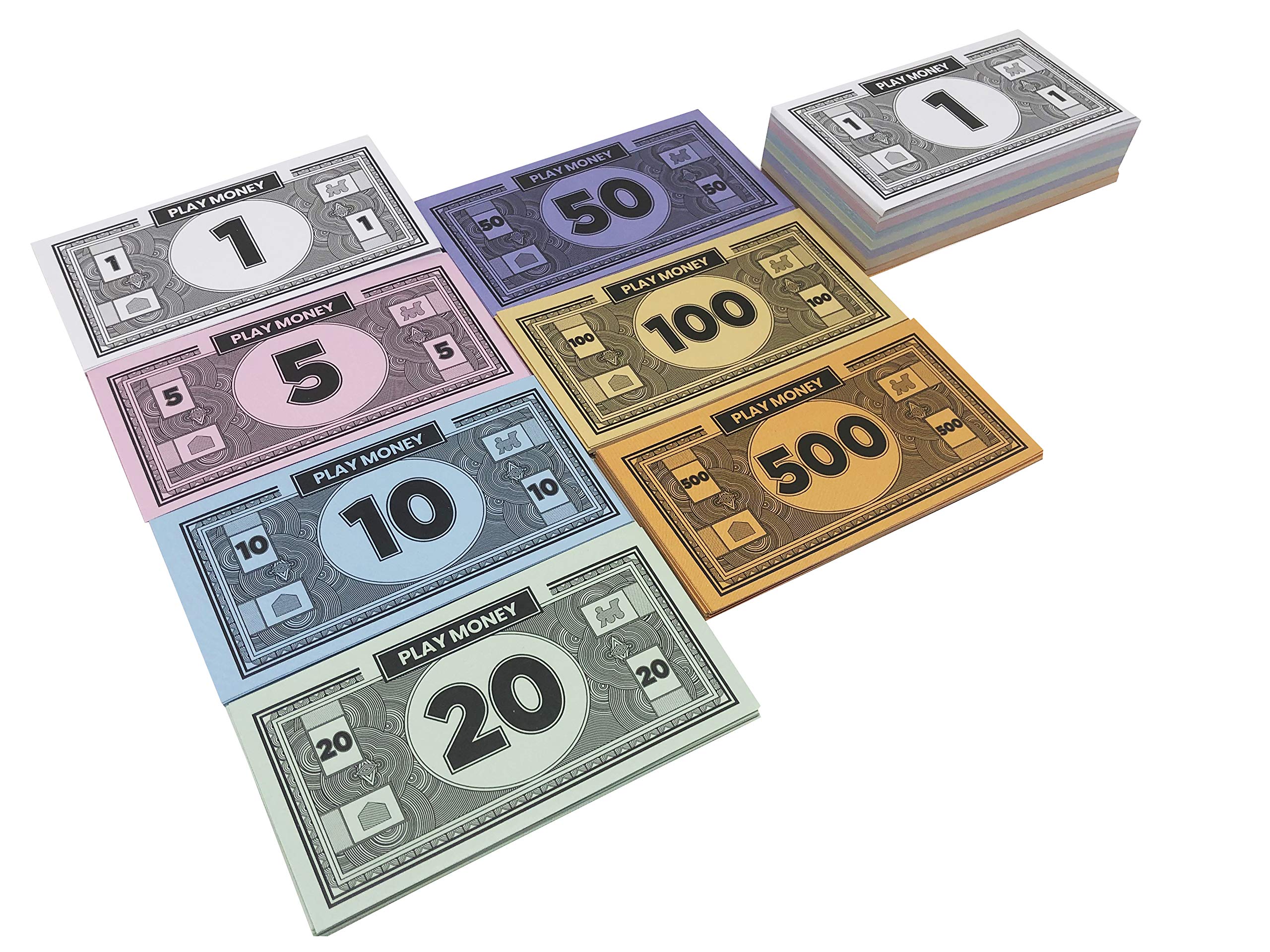 Mono 2 Sets of 30 Each Bill Denomination, 60 Total in Mixed Colors: $1, 5, 10, 20, 50, 100, and $500