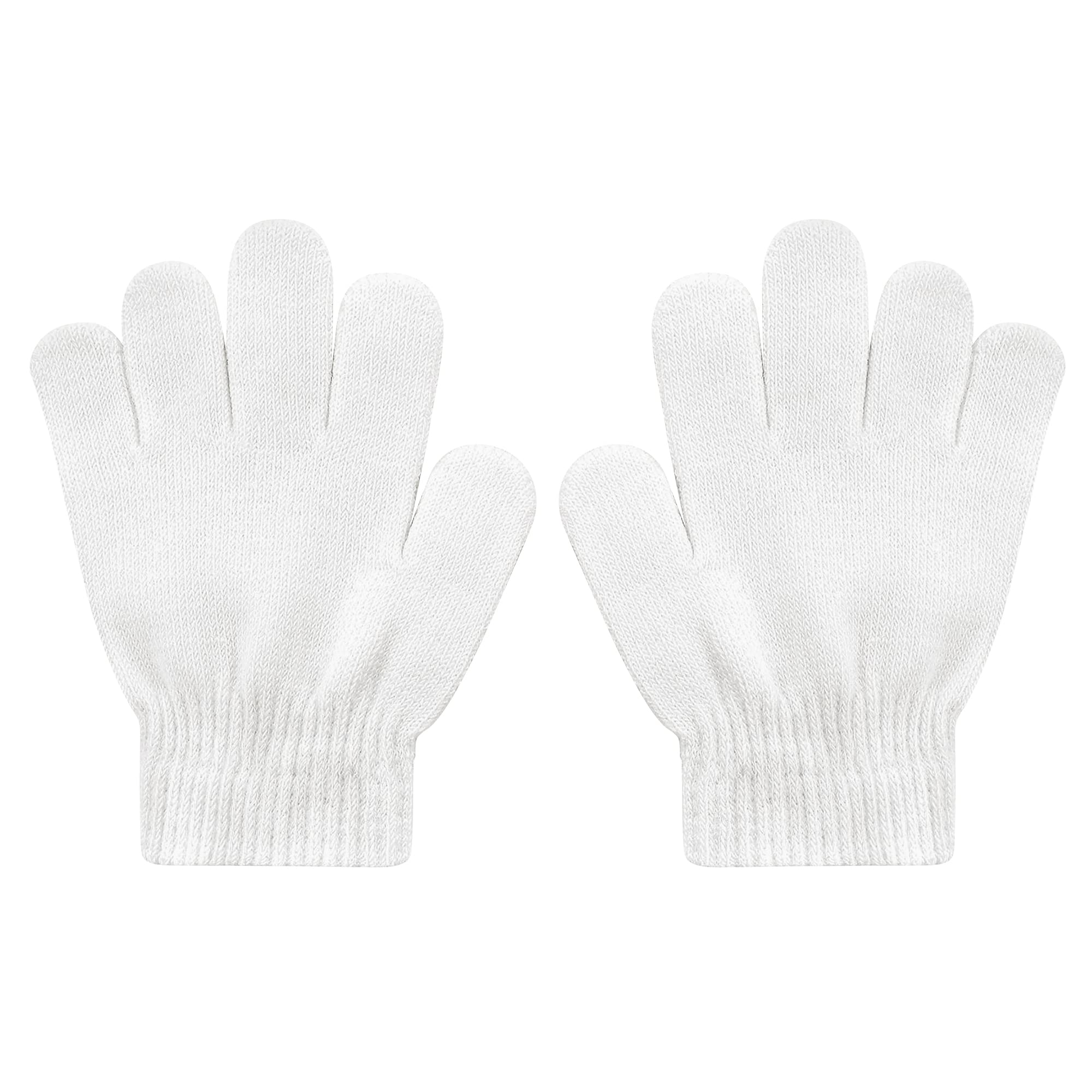 Uttpll Toddler Magic Mittens Kid Gloves Stretch Full Finger Solid Color Winter Protection Warm Knitted Gloves for Boys Girls Supplies White One Size