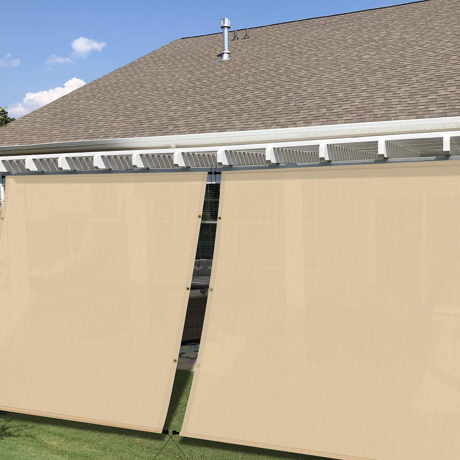 Windscreen4less 8β x 16β Universal Replacement Shade Cover Canopy for Pergola Patio Porch Privacy Shade Screen Panel with Grommets on 2 Sides Includes Weighted Rods Breathable UV Block Beige Tan