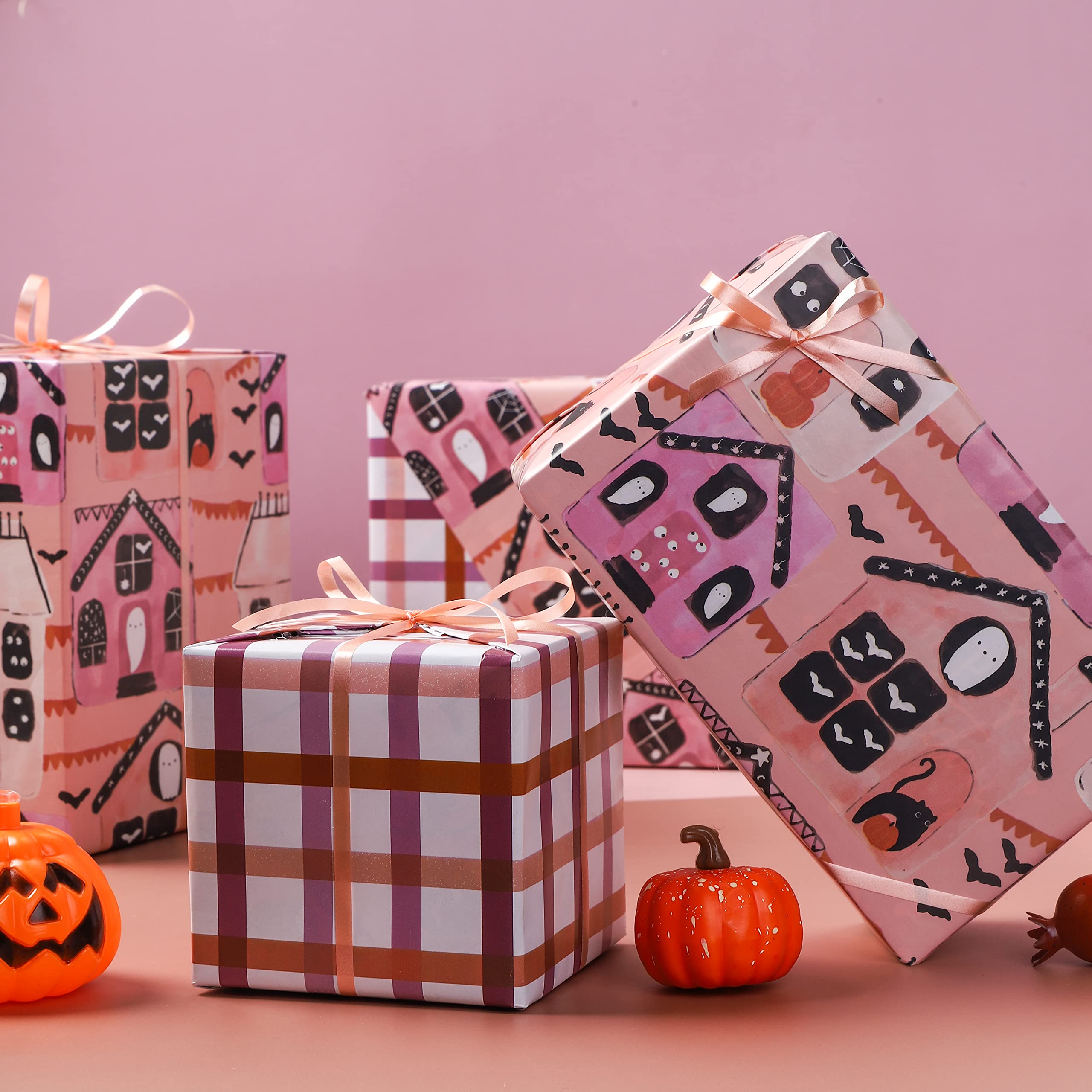 LeZakaa Reversible Halloween Wrapping Paper - Skeleton, Grave, Pumpkin, Snake Unique Halloween Elements & Spider Web Design - 17 inches x 32.8 Feet (46.45 sq.ft.)