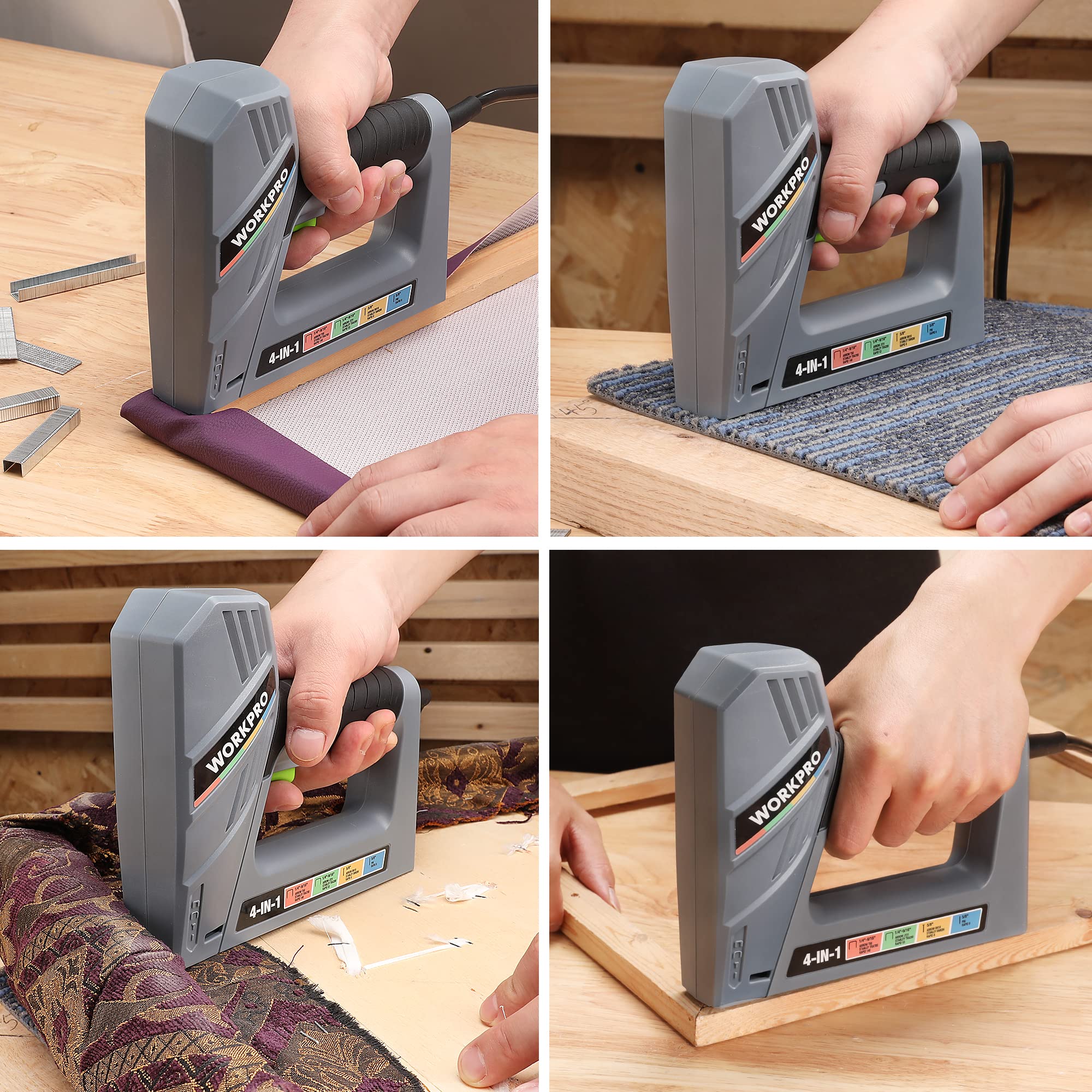 WORKPRO Electric Corded 4-in-1 Nail Gun, Professional Stapler for Wood Upholstery, Crafts, Framing, Decoration, DIY, Including 3000PCS of Staples and Nails