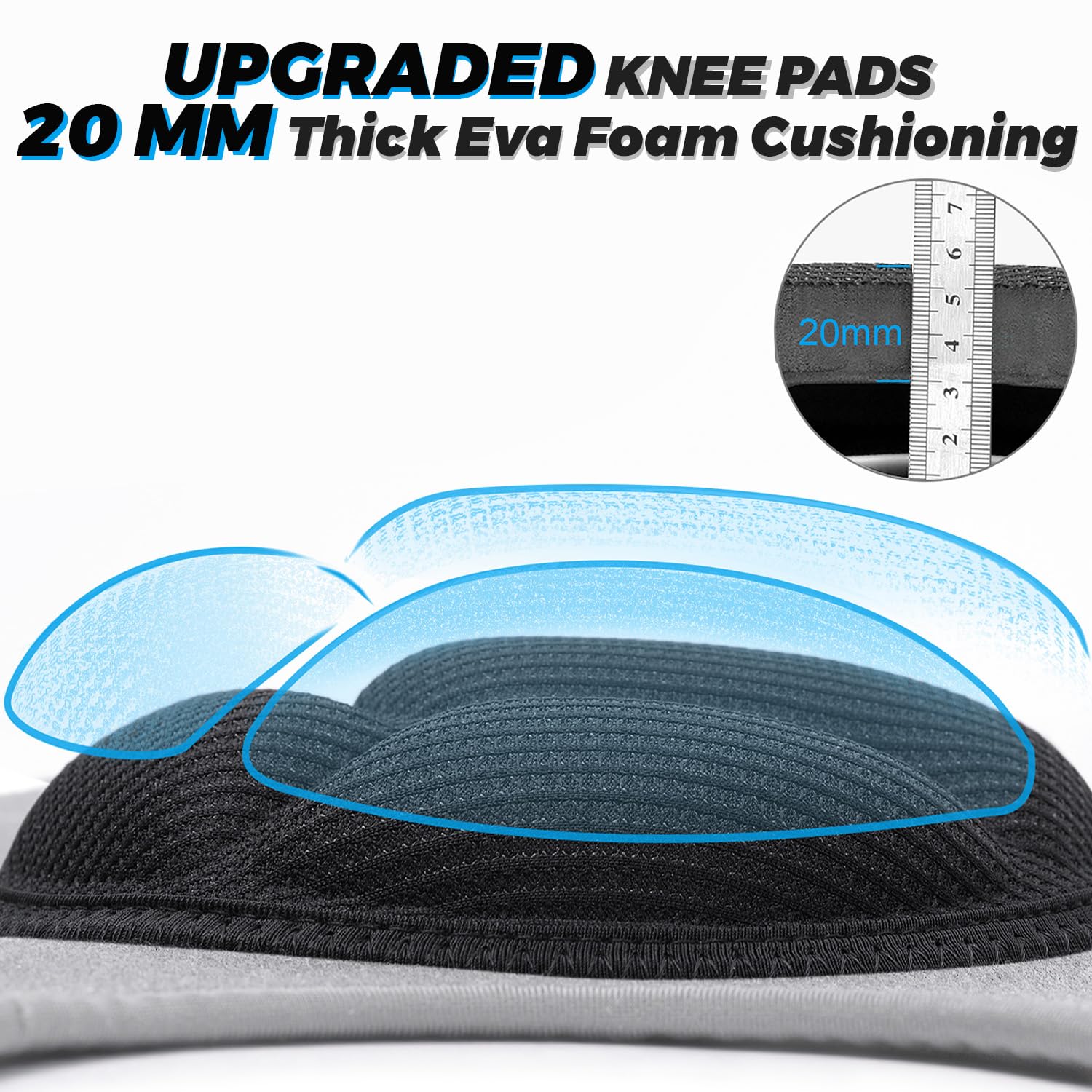 Monbessi Knee Pads for Gardening, Upgrade 25MM Thick EVA Knee Protecor for House Cleaning, Men Construction Work, Carpet, Roofing, Flooring Kneepads