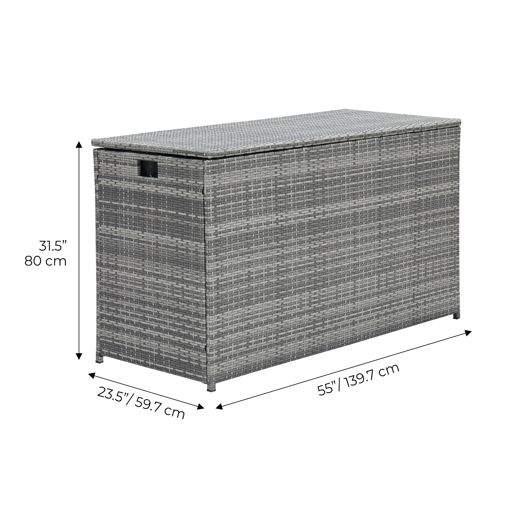 Teamson Home 154 Gallon Lined Weather Resistant Outdoor Rattan Wicker Patio Deck Storage Box with Soft Close Hinges for Patio Furniture Cushions or Pool Accessories, Gray