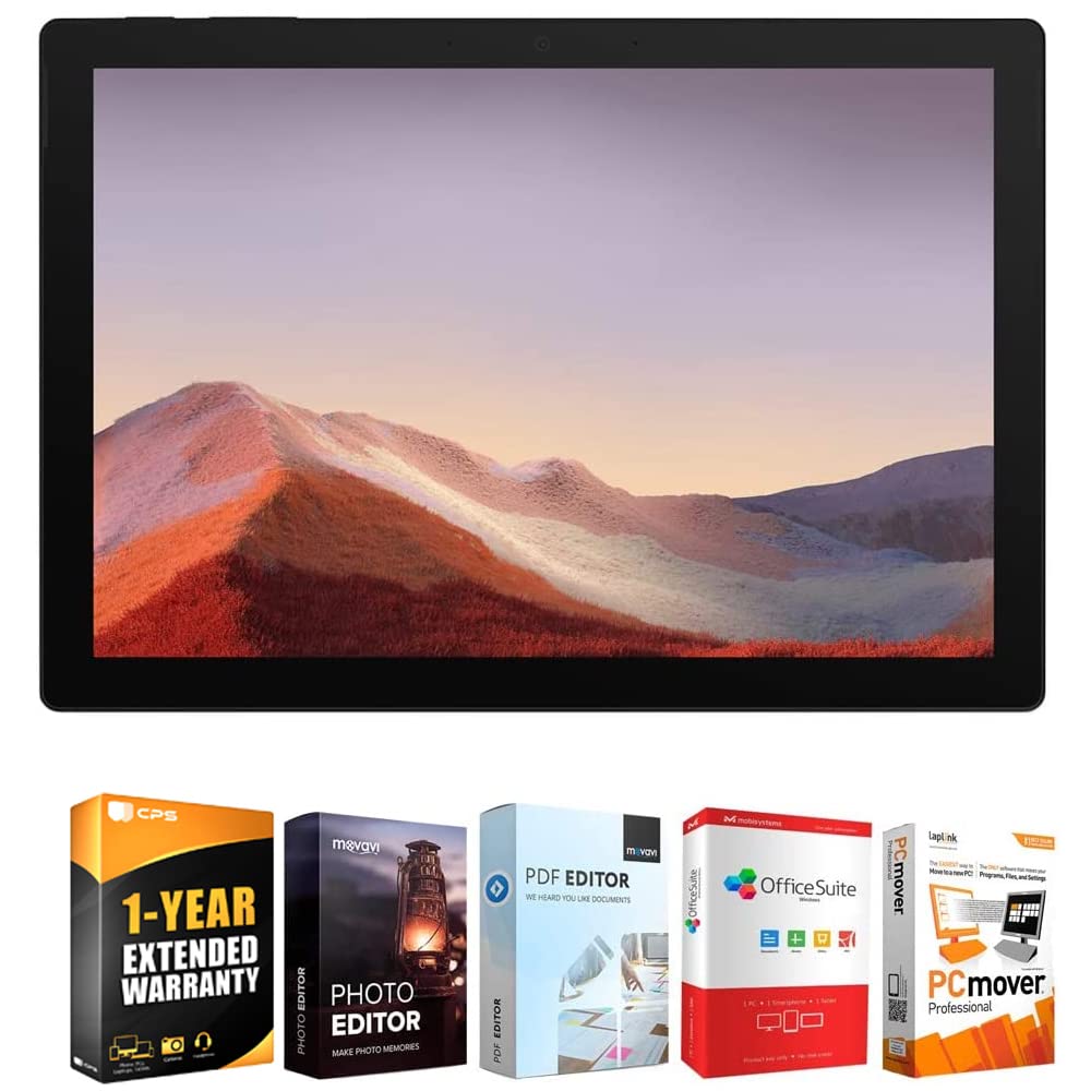 Microsoft VNX-00016 Surface Pro 7 12.3" Touch Intel i7-1065G7 16/256GB, Black Bundle with Elite Suite 18 Software (Office Suite Pro, Photo Editor, PDF Editor, PCmover Pro) + 1 YR CPS Protection Pack
