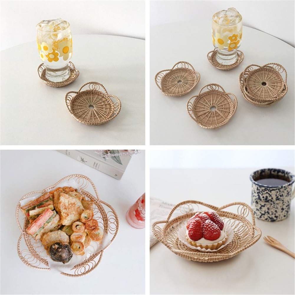 Ochine Rattan Fruit Basket Natural Woven Cake Bread Serving Tray Food Baskets Wicker Tabletop Storage Home Decor Dinner Party Coffee Breakfast Service Basket