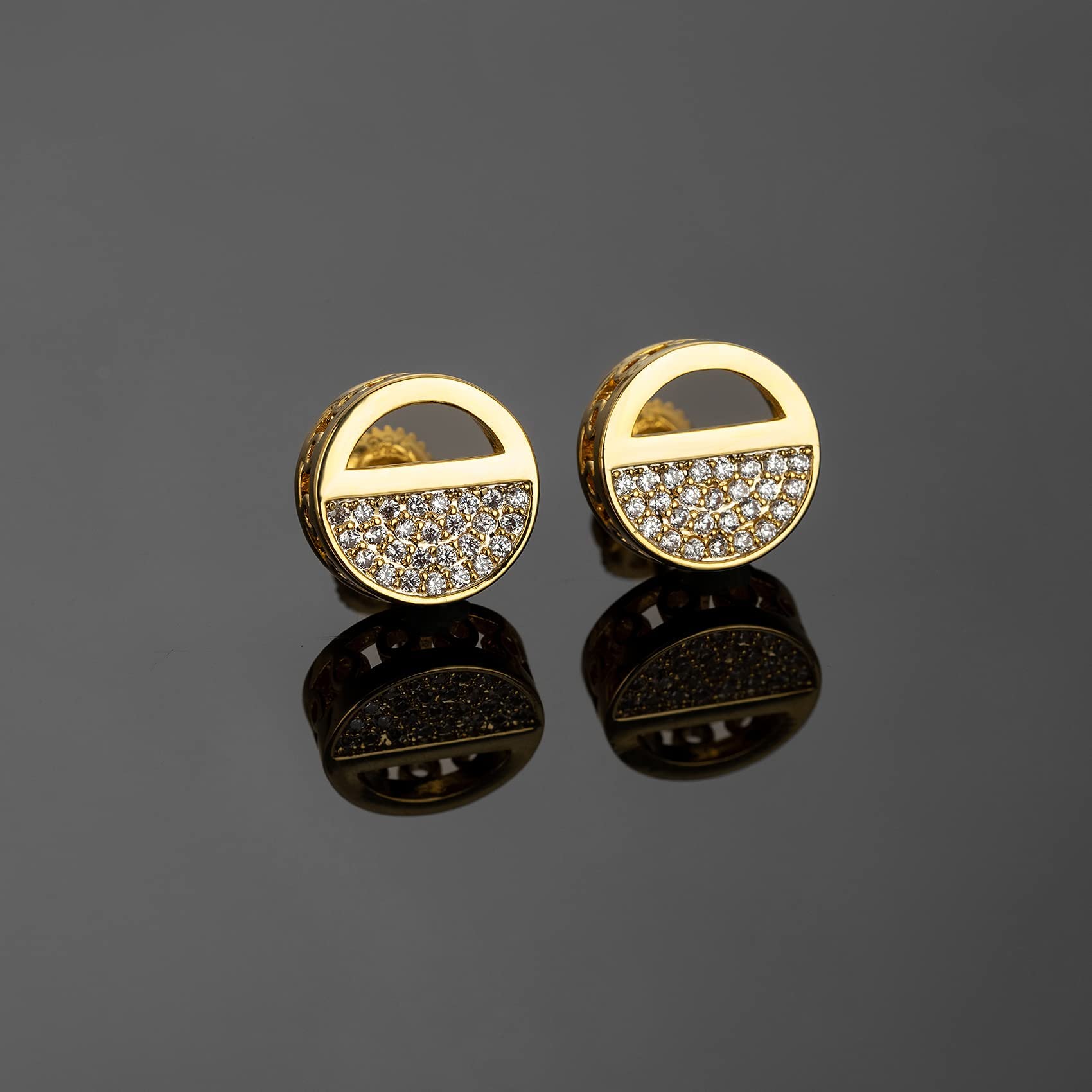 MOROTOLE 18K Gold and Silver Plated Earring Iced out Hypoallergenic Tiny Round with Screw Back and Post Cubic Zirconia Stud Earrings