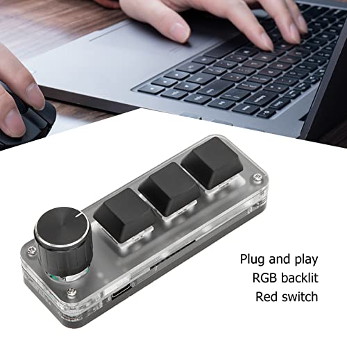 Zyyini 3 Key Mechanical Keyboard, Acrylic RGB Lights Backlit Customizable One Handed Gaming Keyboard,Programming Macro Keyboard,Macro Quick Copy and Paste Keyboard for PC Laptop