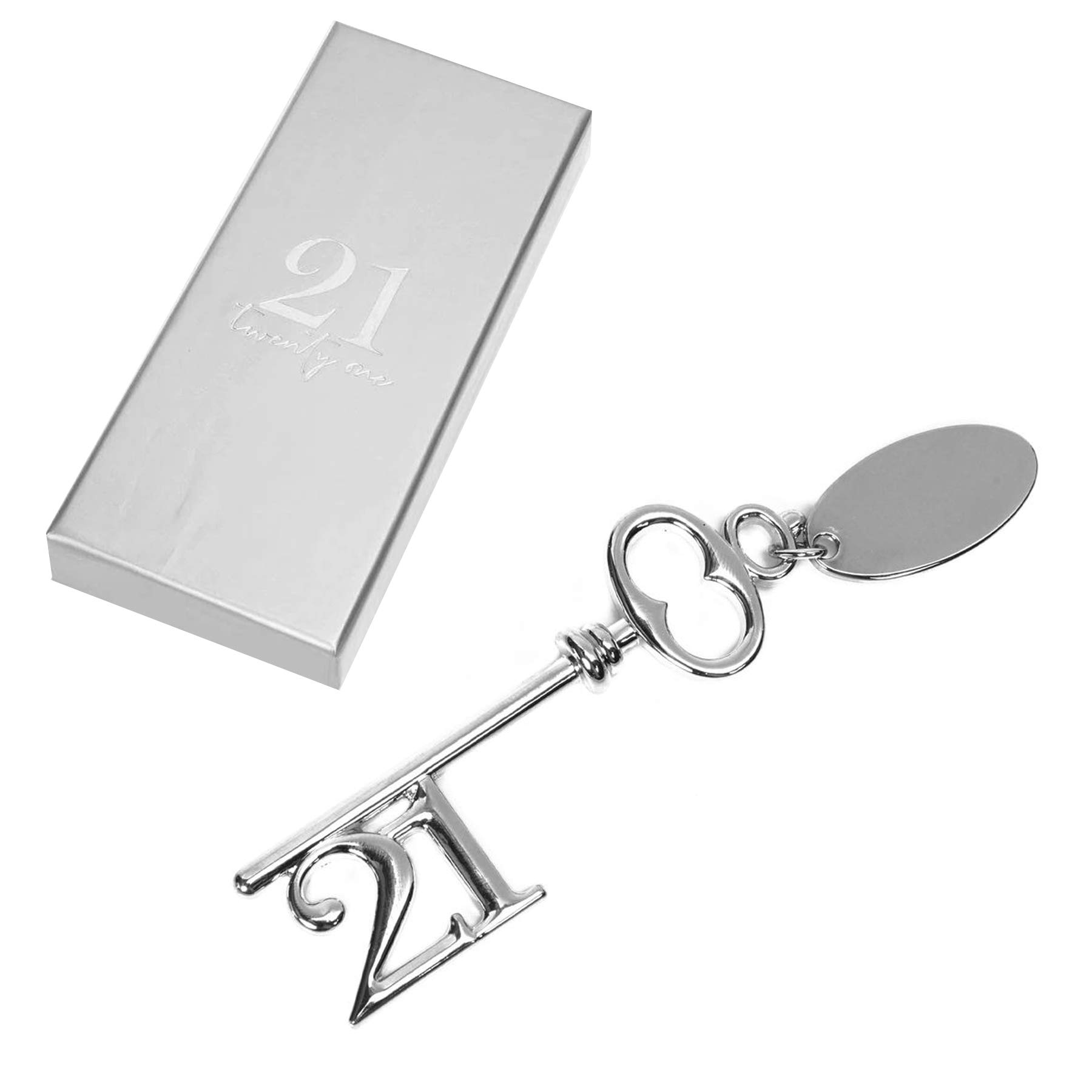 Milestones 21st Birthday Key Silver Plated Keepsake with Engraving Tag