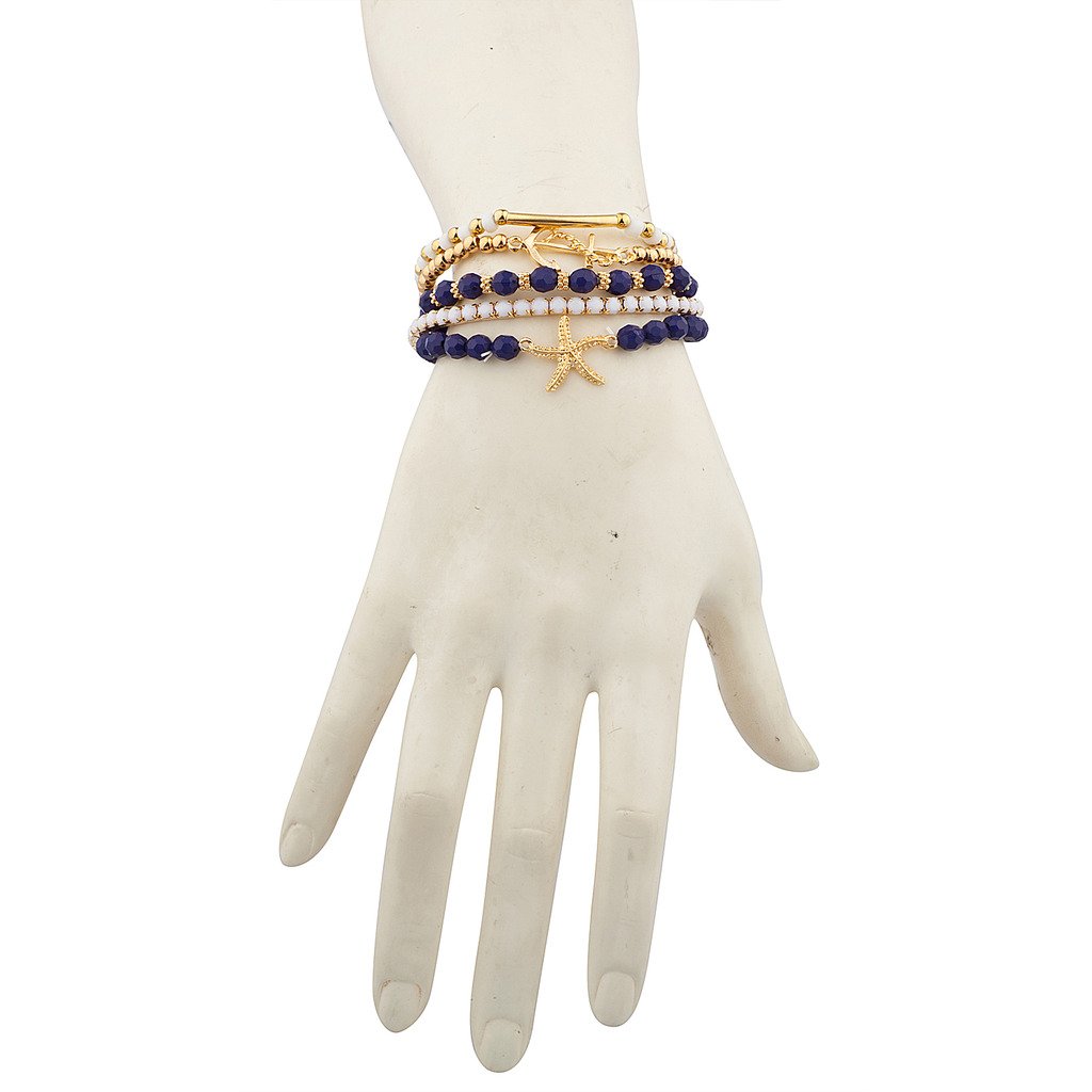 LUX ACCESSORIES Navy Nautical Starfish Anchor Arm Candy Set (5pc)