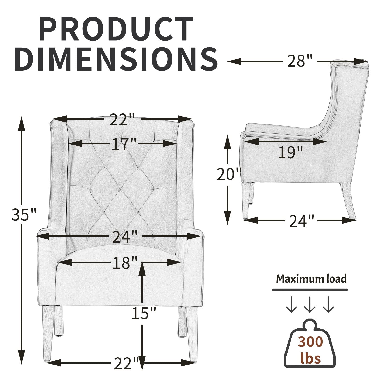 LOVSPATIO Mid-Century Accent Chair,Button Tufted Velvet Armchair with High-Back Rest,Big Cushioned Seat and Solid Wood Legs for Living Room Bedroom (Light Brown)