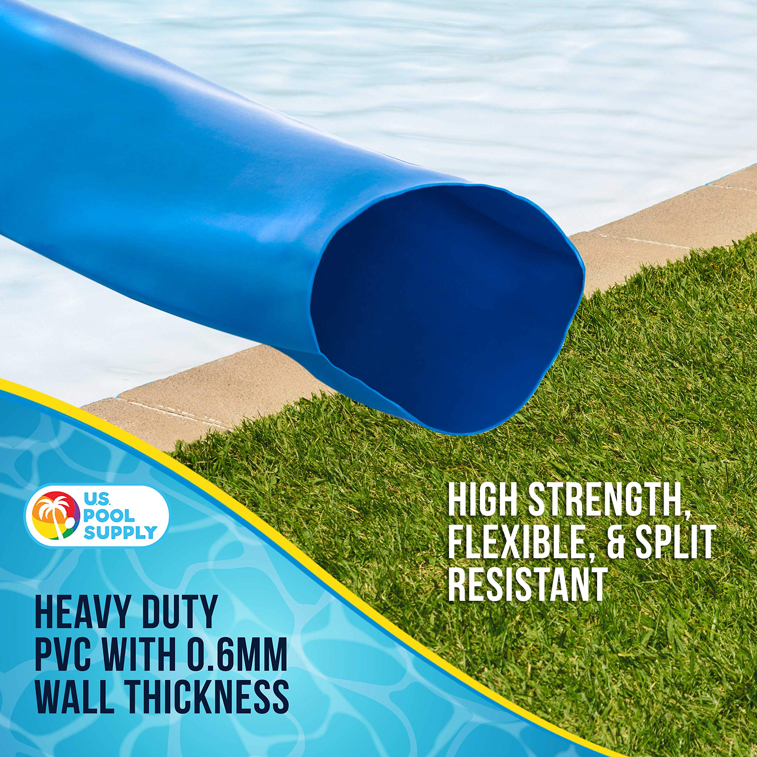 U.S. Pool Supply 1-1/2" x 100' Heavy Duty Blue Flexible Swimming Pool Backwash Hose with Hose Clamp