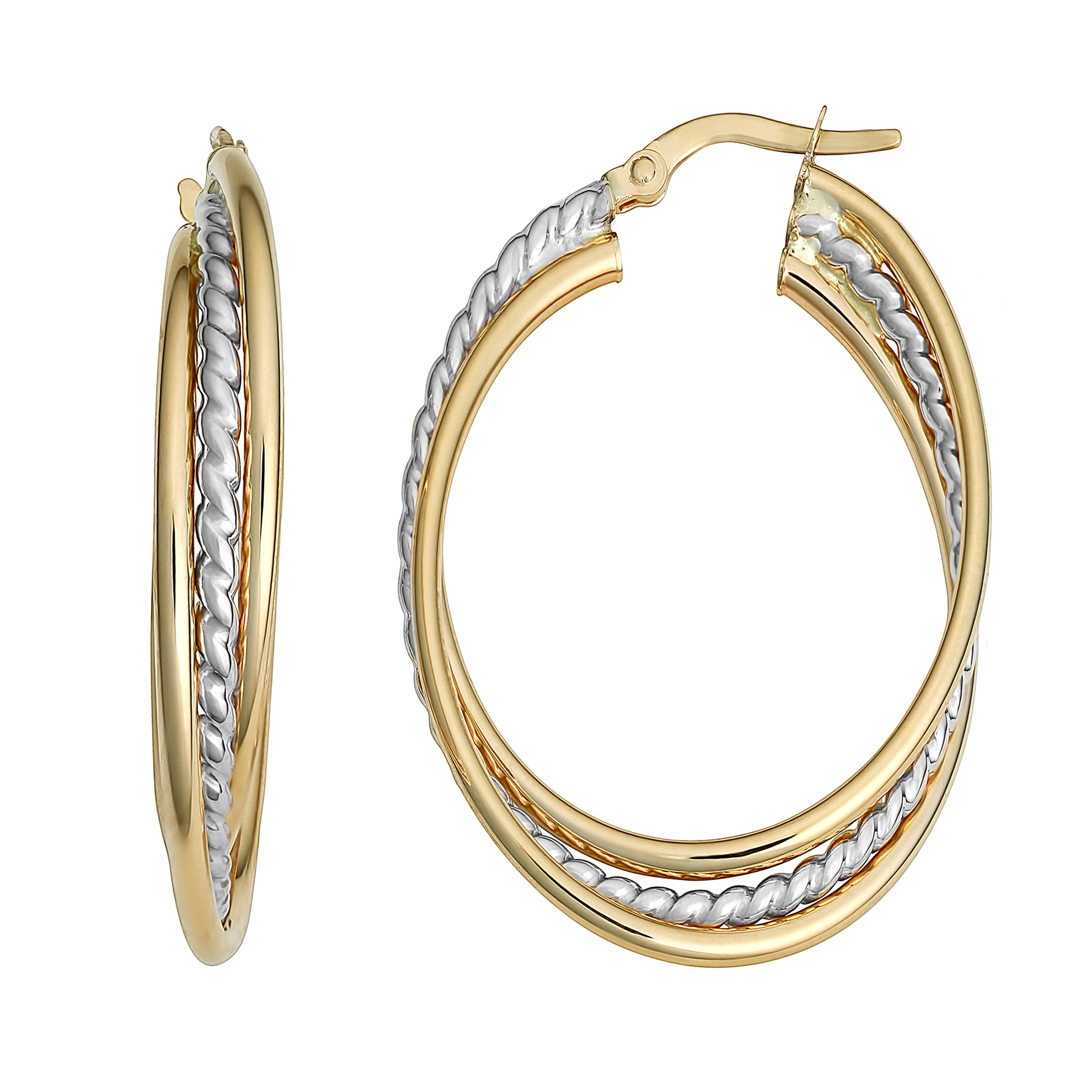 Kooljewelry 10k Two-tone Gold Overlapping Oval Hoop Earrings
