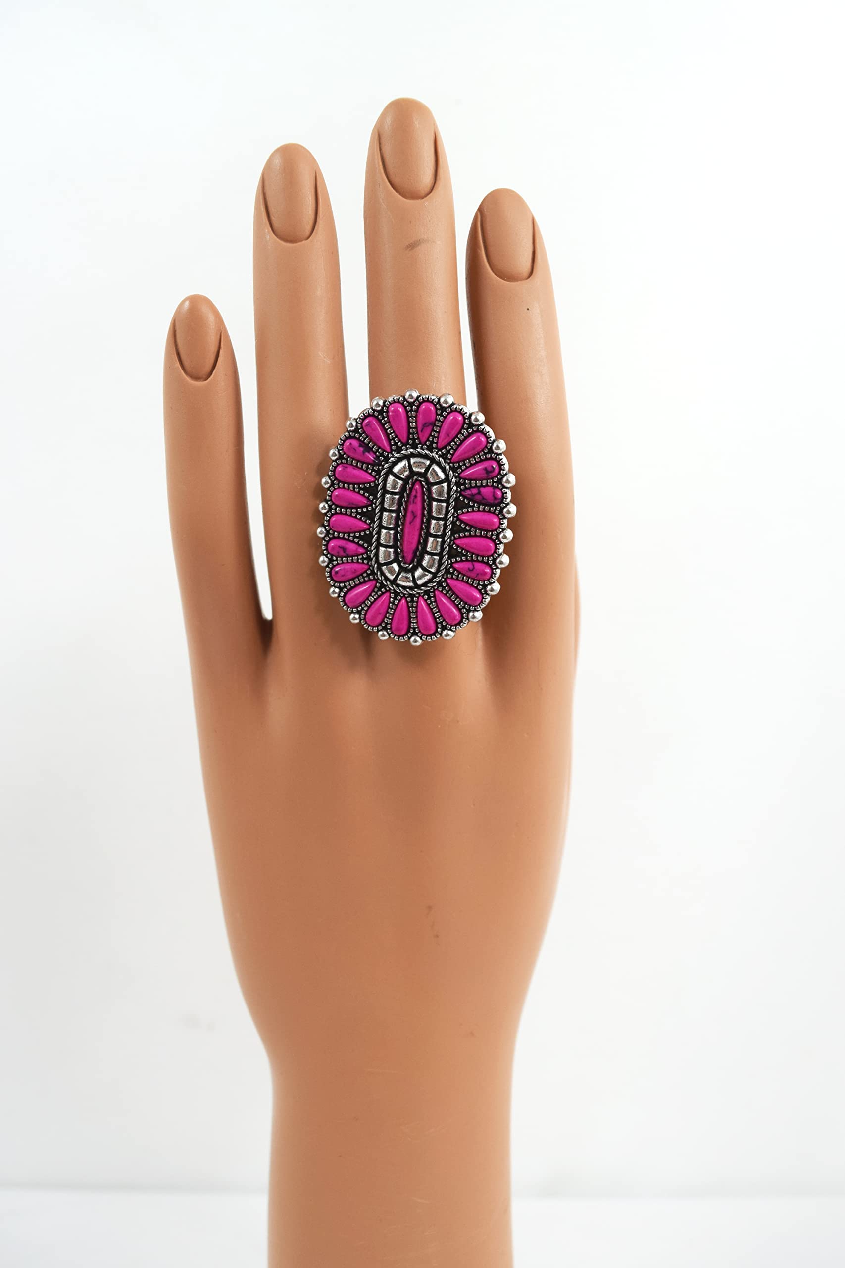Skelapparel Southwestern Pink Squash Blossom Howlite stone Oversized Statement Fashion Ring