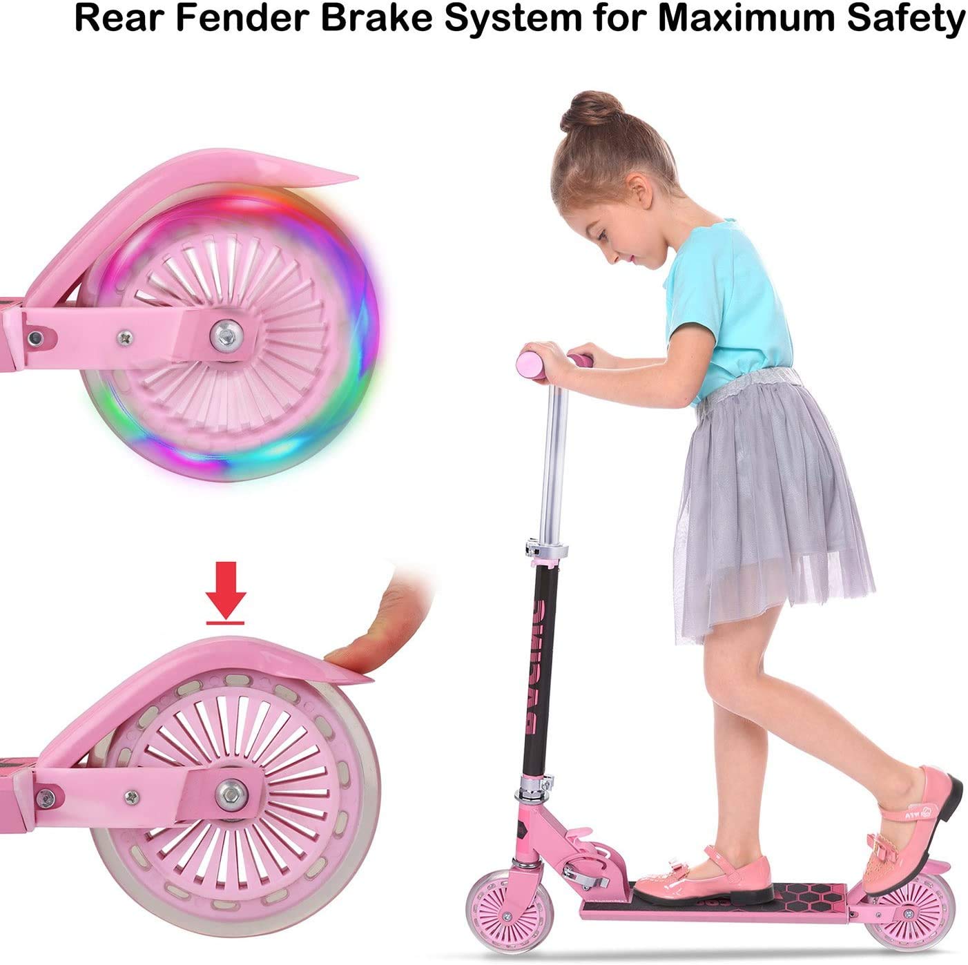 Mini Kick Scooter Aluminum Folding Scooters Adjustable Height with Light Up Wheels for Kids Girls Boys Toddler, Ages 3-8 Years