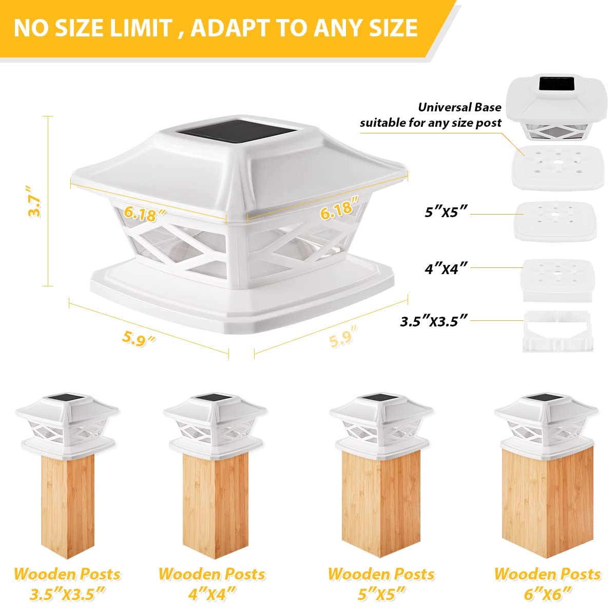 TWINSLUXES Solar Post Lights Outdoor 2 Modes Waterproof LED Solar Fence Cap Light for3.5x3.5 4x4 5x5 and 6x6 Post in Patio,Deck Walkway and Garden Decoration.(White 2 Pack)………