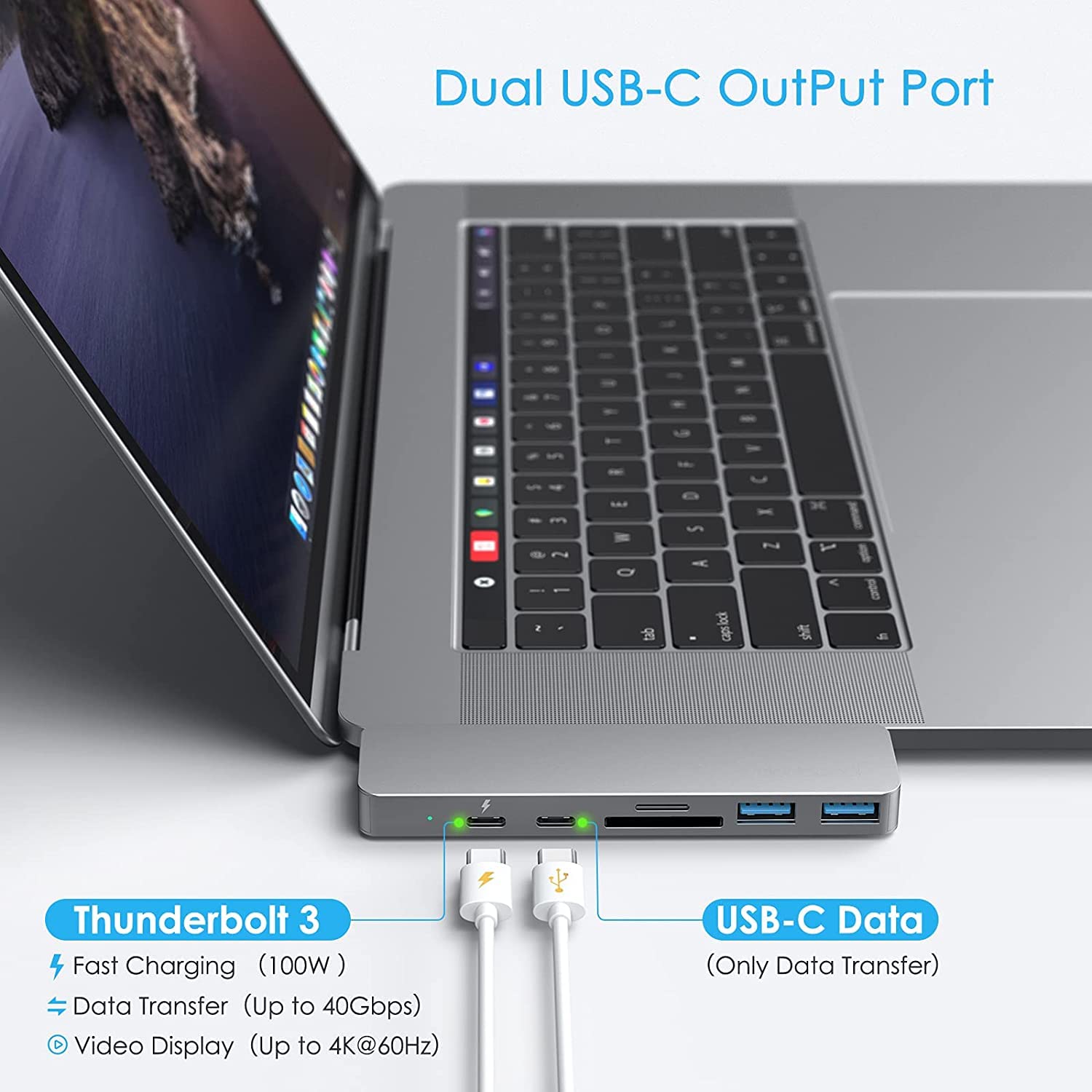 USB C Adapter for MacBook Pro/Air M1 2022/2021/2020, 7 in 2 USB-C Hub with 4K HDMI, Thunderbolt 3(100W PD), USB-C & 2 USB 3.0, SD/TF Card Reader, Type C Dongle for MacBook Pro Air 13" 15" 16" (C)