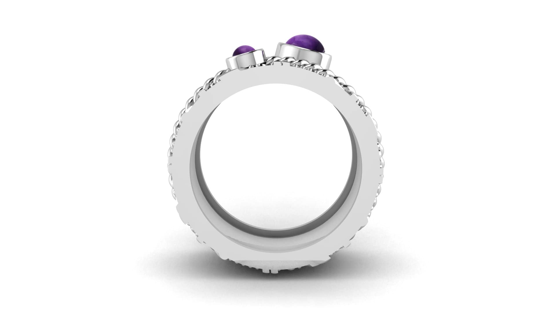 NYZA JEWELS Spinner Ring with Amethyst 925 Sterling Silver | Fidget Band Meditation Ring Beautiful Texture | For Men & Women Anxiety Stress Relieving (White, 11)