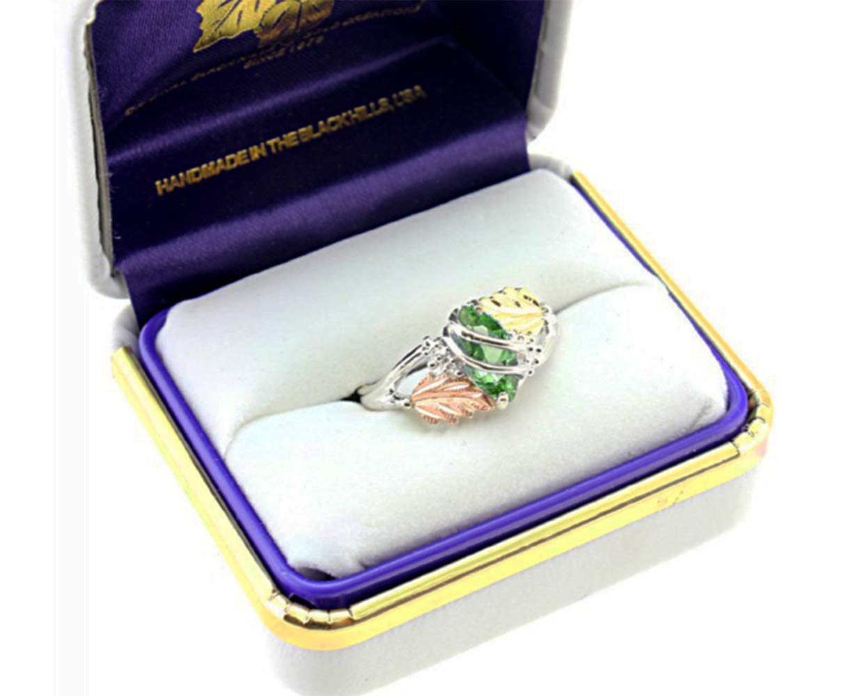 Marquise Synthetic Peridot August Birthstone Wrap Ring, Sterling Silver, 12k Green and Rose Black Hills Gold Size 7