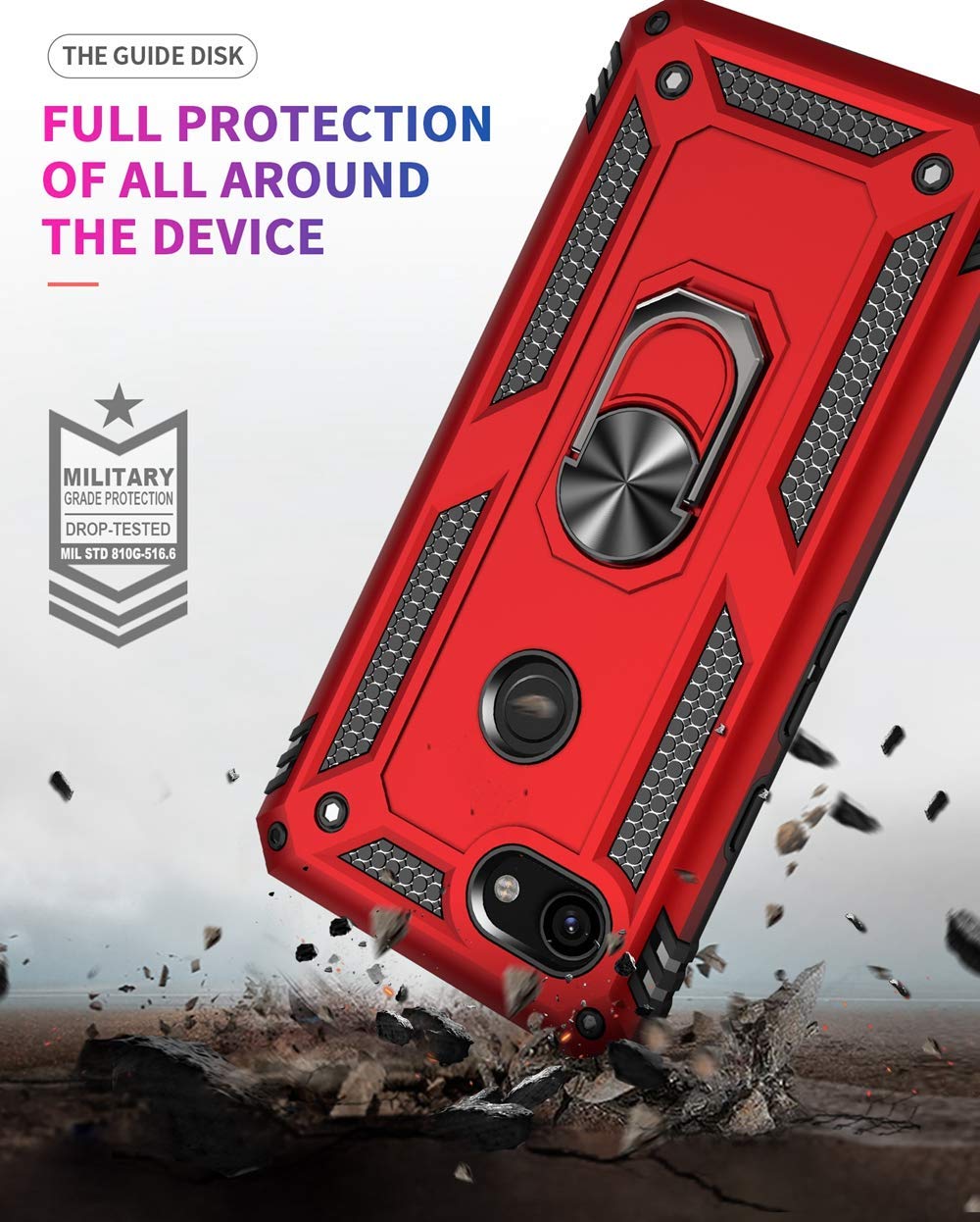 Military Grade Drop Impact for Google Pixel 3A XL Case 360 Metal Rotating Ring Kickstand Holder Magnetic Car Mount Armor Shockproof Case for Google Pixel 3A XL Phone Protection Case (Red)