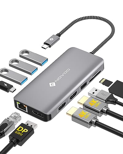 USB C Docking Station Dual Monitor HDMI 4K@60Hz DP Laptop Docking Station Triple Display USB Type C Hub Multiport Adapter Ethernet 4USB SD/TF 100W PD Dongle for Dell HP Surface Lenovo Thinkpad Laptop