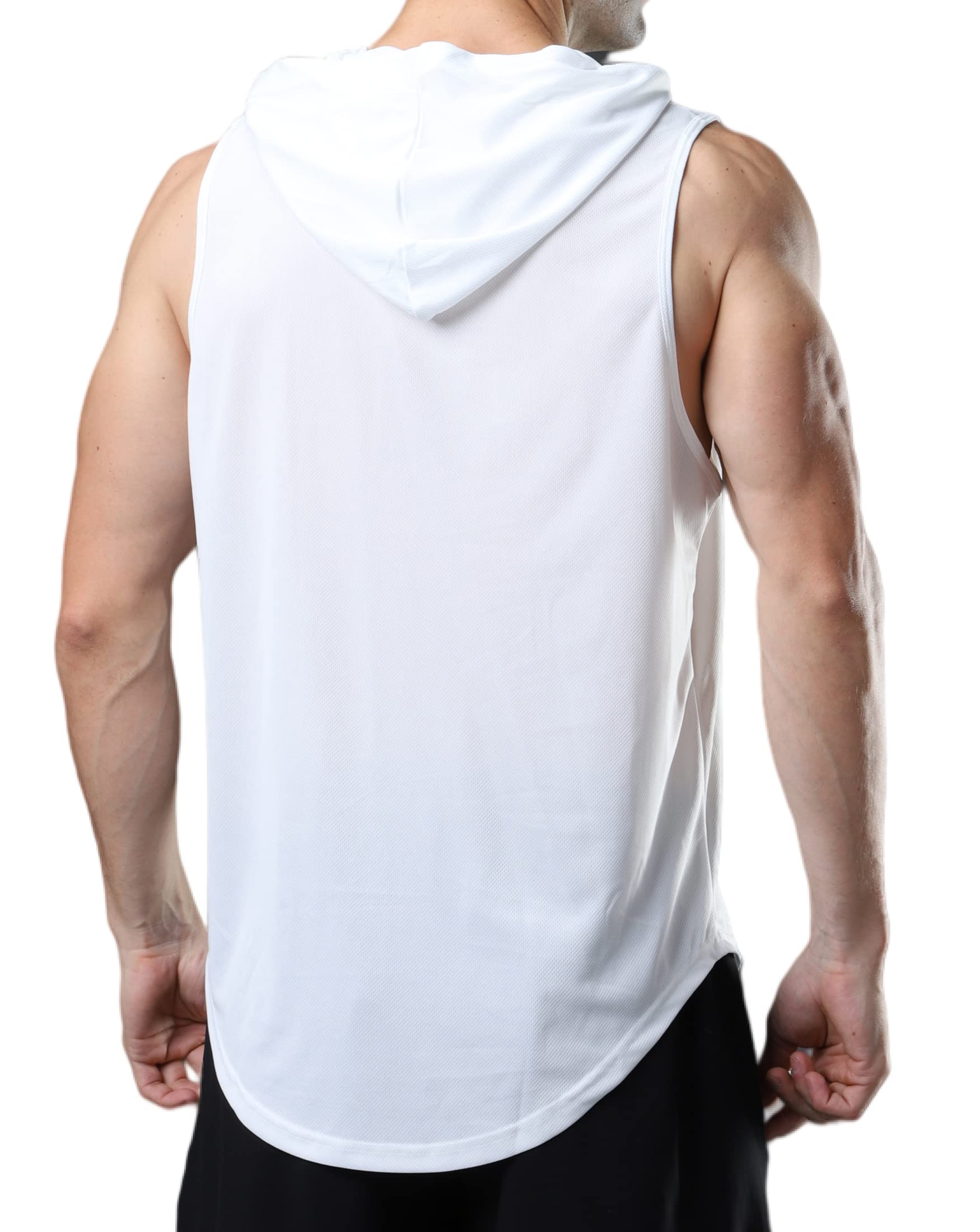 ROGUDUA Men's Hooded Tank Top Quick Dry Muscle Gym Shirts Workout Sleeveless Hoodie White US Size S