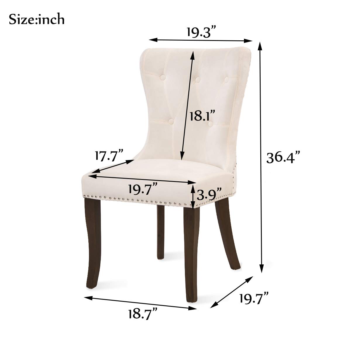 LCH Dining Set of 4, Upholstered Accent Button Tufted Armless Chair with Nailhead Trim and Back Ring Pull (Cream)