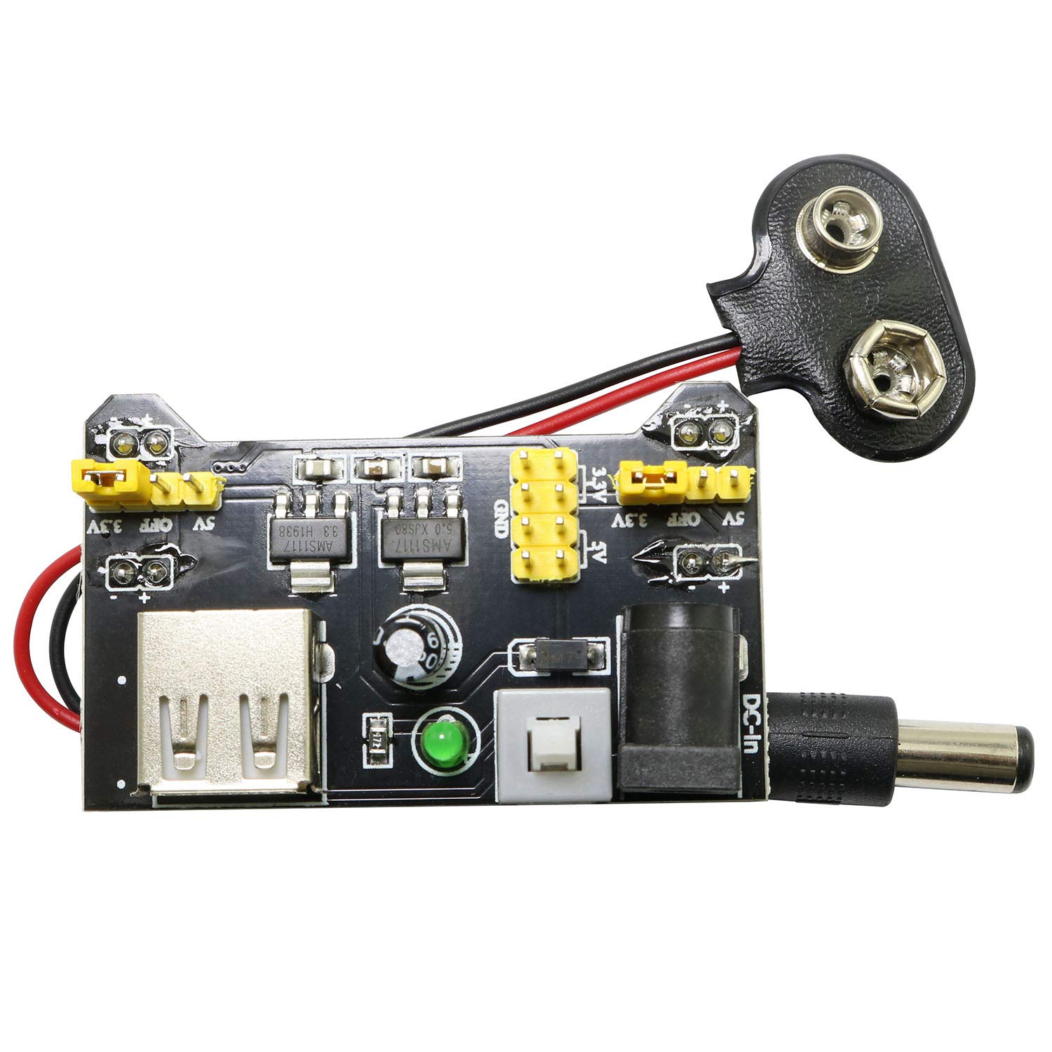 Magic&shell 2PCS MB102 Breadboard Power Supply Module and 9v Battery Clip with 2.1mm X 5.5mm Male DC Plug Assortment Kit for Arduino
