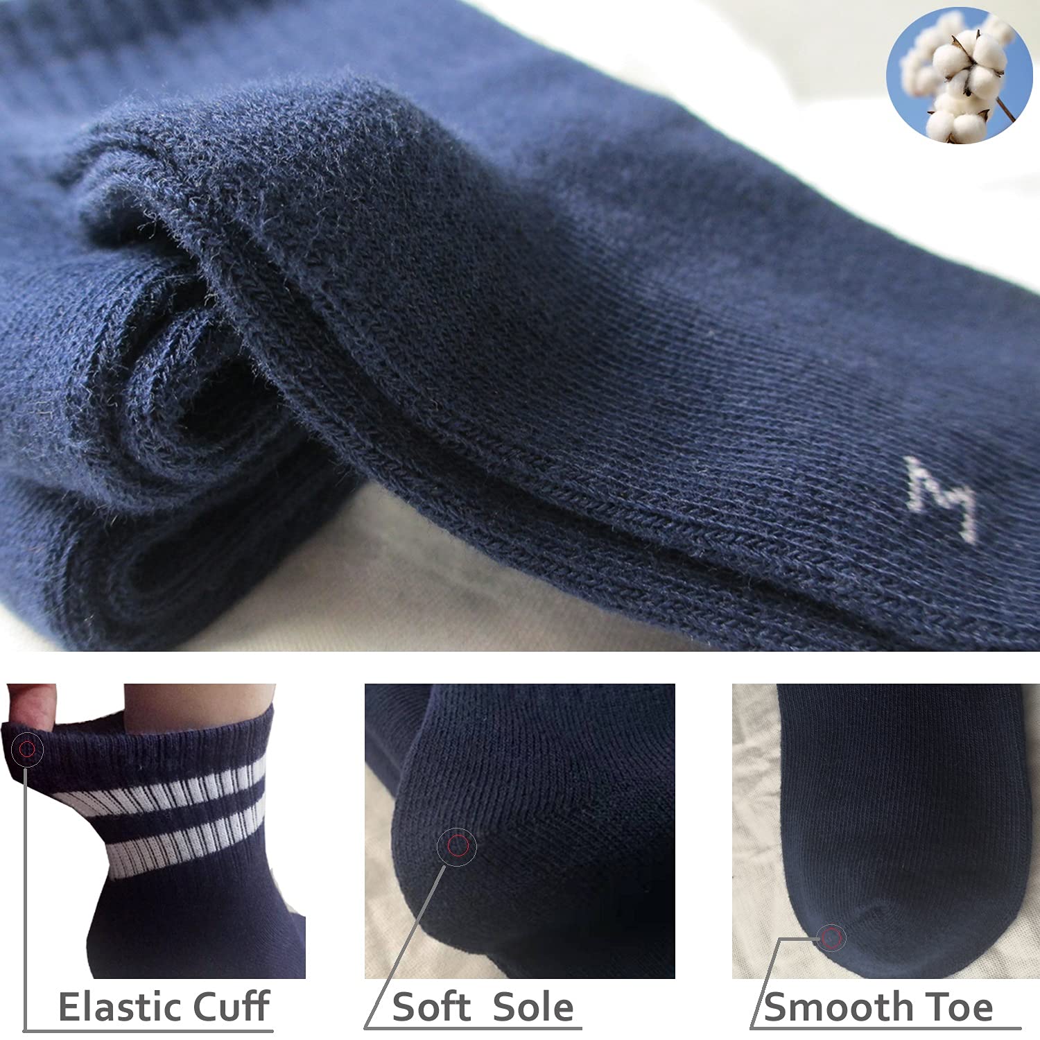 Ooohmcot Boys Navy Socks Cotton Ankle Socks 12 packs for Kids Girls Toddle (BLUE, S)