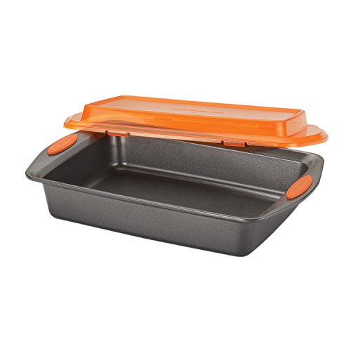 Rachael Ray Bakeware, Nonstick Baking / Cake Pan With Lid and Grips, Rectangle - 9 Inch x 13 Inch, Gray