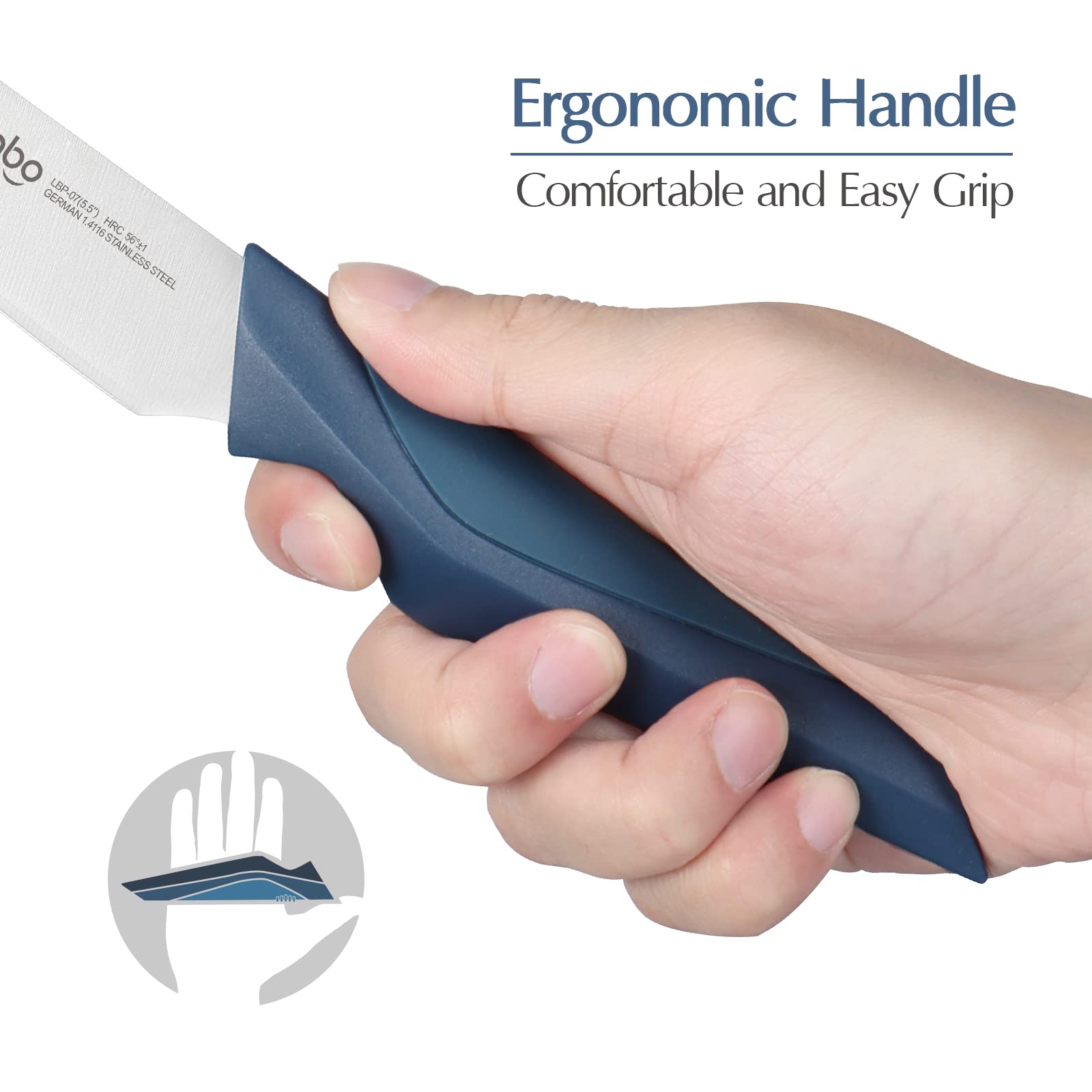 Lebabo Utility Knife Kitchen, Small Utility Knife 5.5 Inch for Slicing, Mincing, Chopping, German Steel All-purpose Knives, Ergonomic Handle, Blue