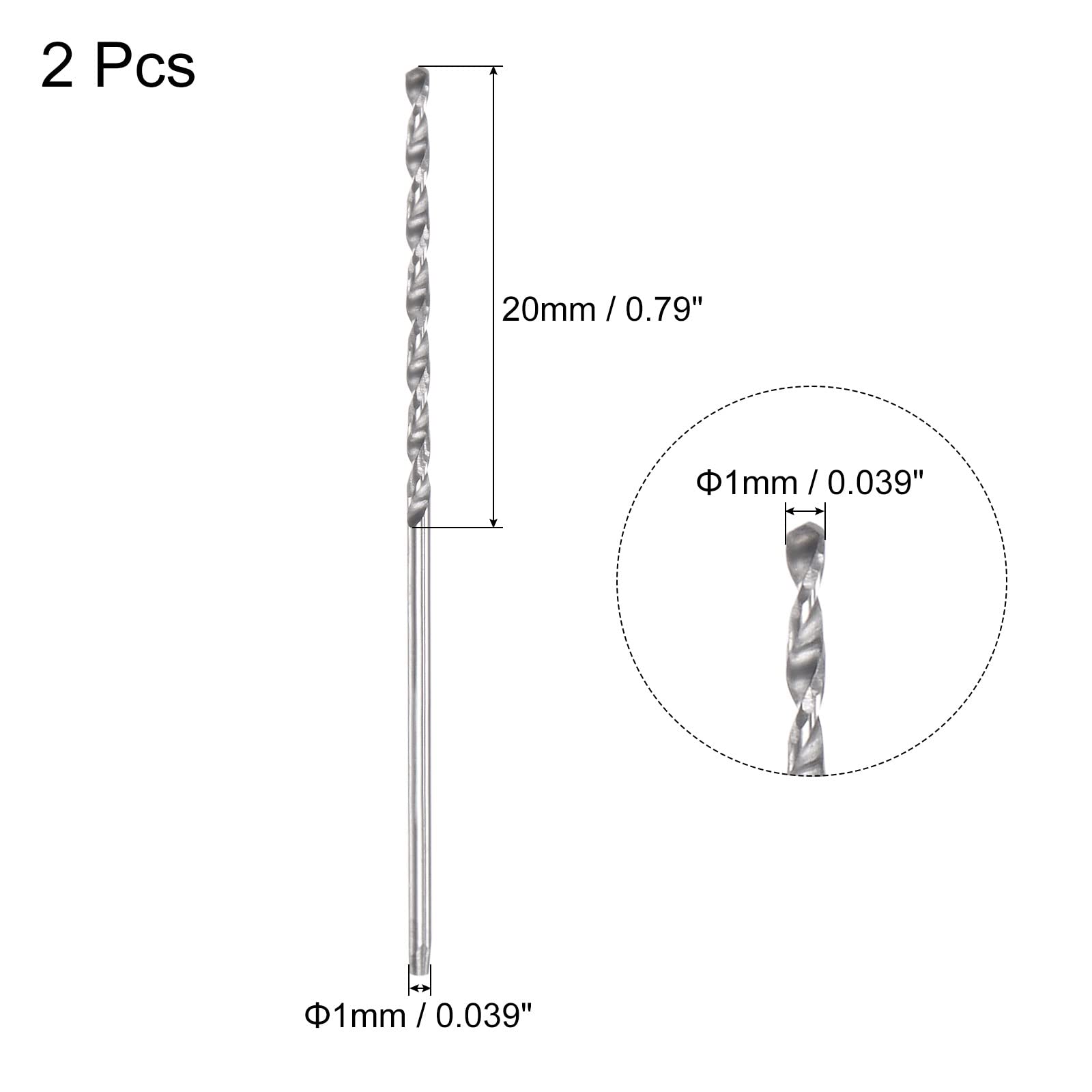 uxcell Solid Carbide Drill Bits, 1mm C2/K20 Tungsten Carbide Jobber Drill Bits Straight Shank Drilling Tool for Stainless Steel Aluminum Iron Metal Plastic 2pcs
