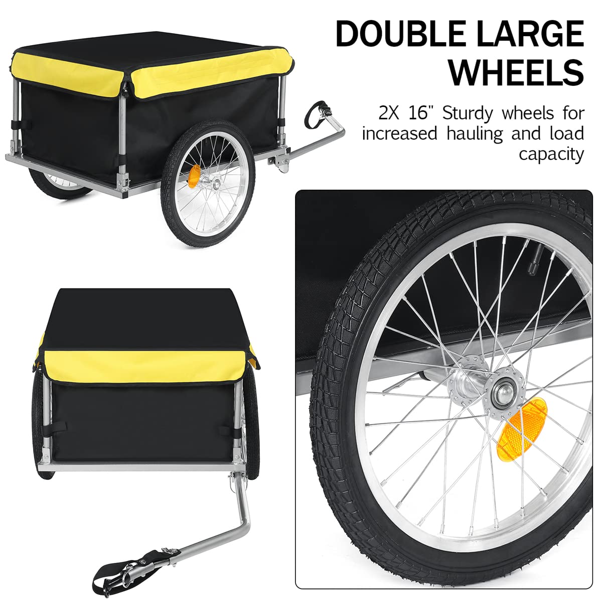Sefzone Bike Trailer Cargo Foldable 143 lbs Max Load, with Removable Box and 600D Oxford Cover, 2x16'' Inflatable Wheels, Aluminum Bicycle Cargo Trailer w/Hitch, for Luggage, Tools, Groceries