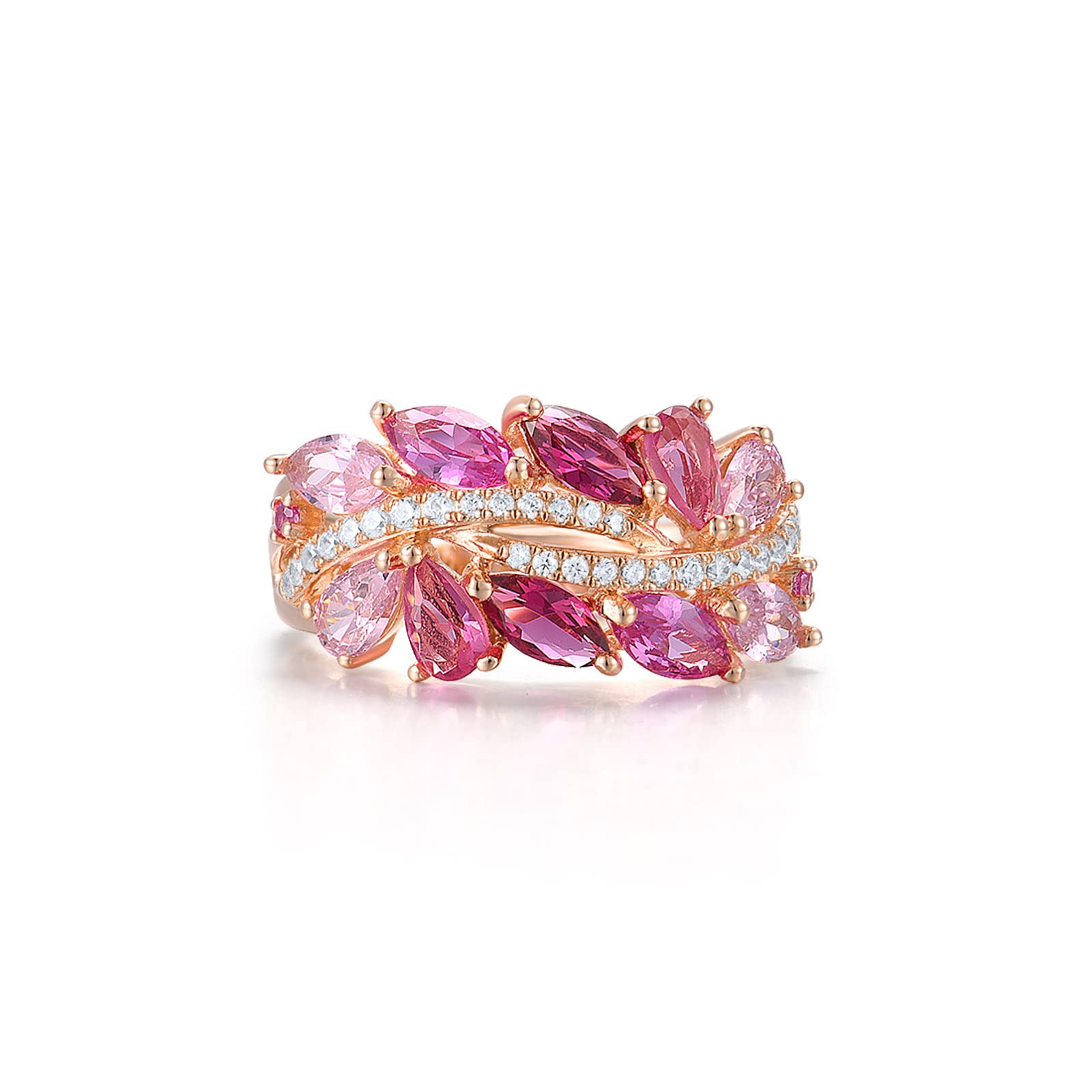 Santuzza 925 Sterling Silver Twisted Vine Ring 14K Rose Gold Plated Marquise Created Pink Sapphire Simulated Diamond Engagement Wedding Rings for Women (6)
