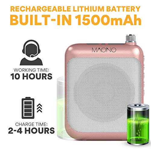 MAONO Voice Amplifier, Portable Rechargeable Mini Speaker with Wired Microphone Headset and Waistband, Support FM MP3 TF Card for Teachers, Coaches, Tour Guide, Classroom, Outdoors, C01
