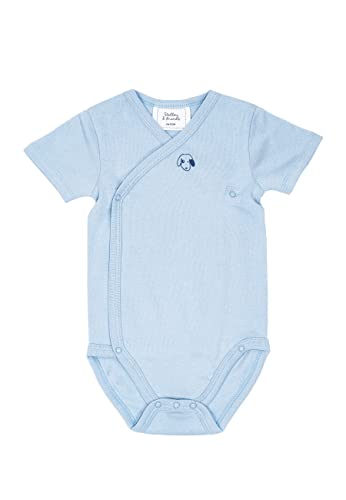 Stellou & friends Unisex, Short Sleeve, Crossbody, Side Snap, One-Piece Kimono Style, 100% Cotton Bodysuit - 3-Pack (Blue Solid and Stripes, 0-3 Months)