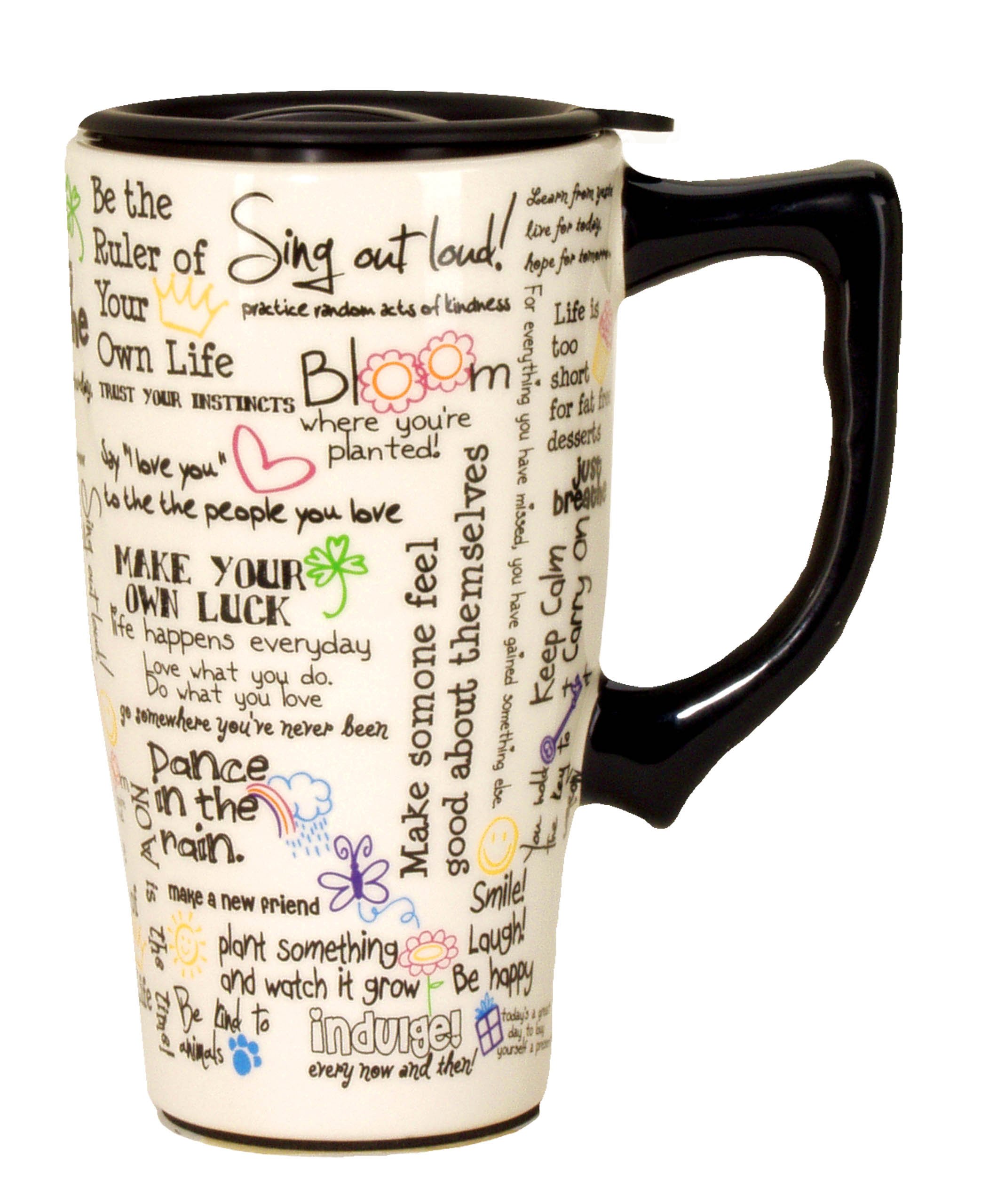 Spoontiques - Ceramic Travel Mugs - Positive Affirmations Cup - Hot or Cold Beverages - Gift for Coffee Lovers