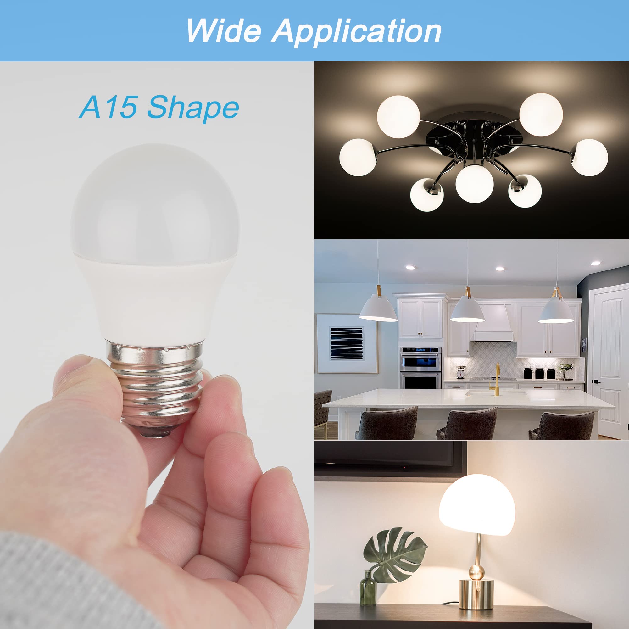 REMINDA A15 Appliance Light Bulb, 5W 40W Equivalent Led Refrigerator Bulb, 120V E26 Medium Base, Waterproof, 500LM, Daylight 5000K, 2 Pack