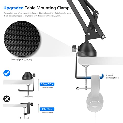 NEEWER Microphone Arm Mount, Suspension Arm Mount with Upgraded C-Clamp, Pop Filter, 3/8"-1/4" and 3/8"-5/8" Adapter, Mic Clip, Compatible with Blue Yeti Nano Snowball Ice