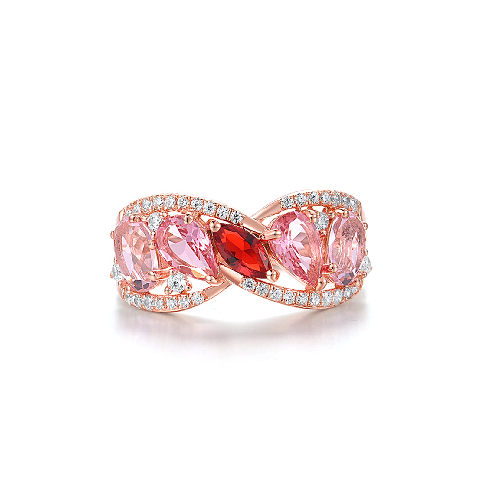 Santuzza 925 Sterling Silver Red Marquise Shape Ring Rose Plating Cubic Zirconia Statement Ring for Women (8)