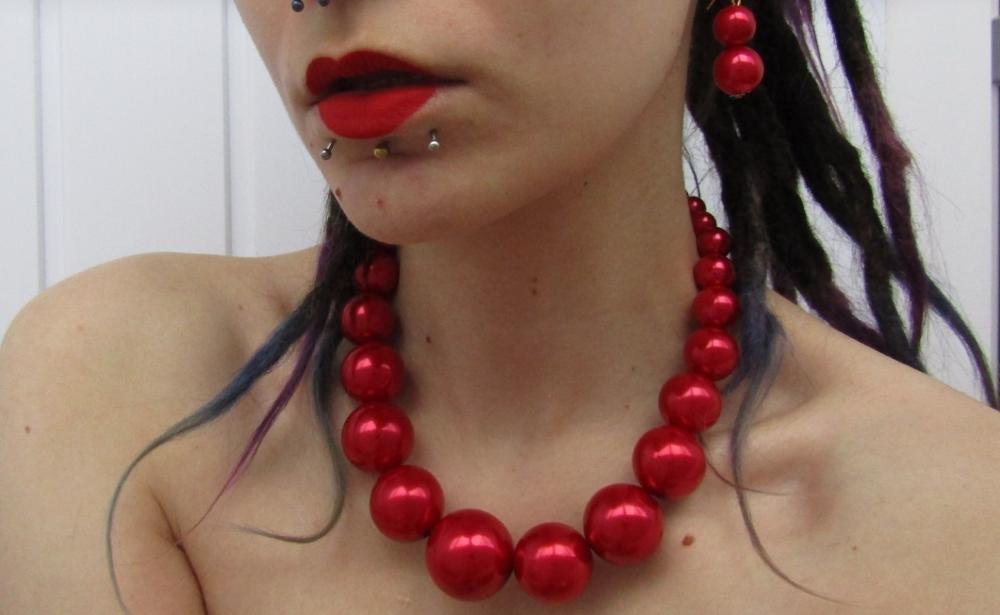 KOSMOS-LI Super Large Style Big Faux Pearl Strand Choker Necklace With Earrings Set